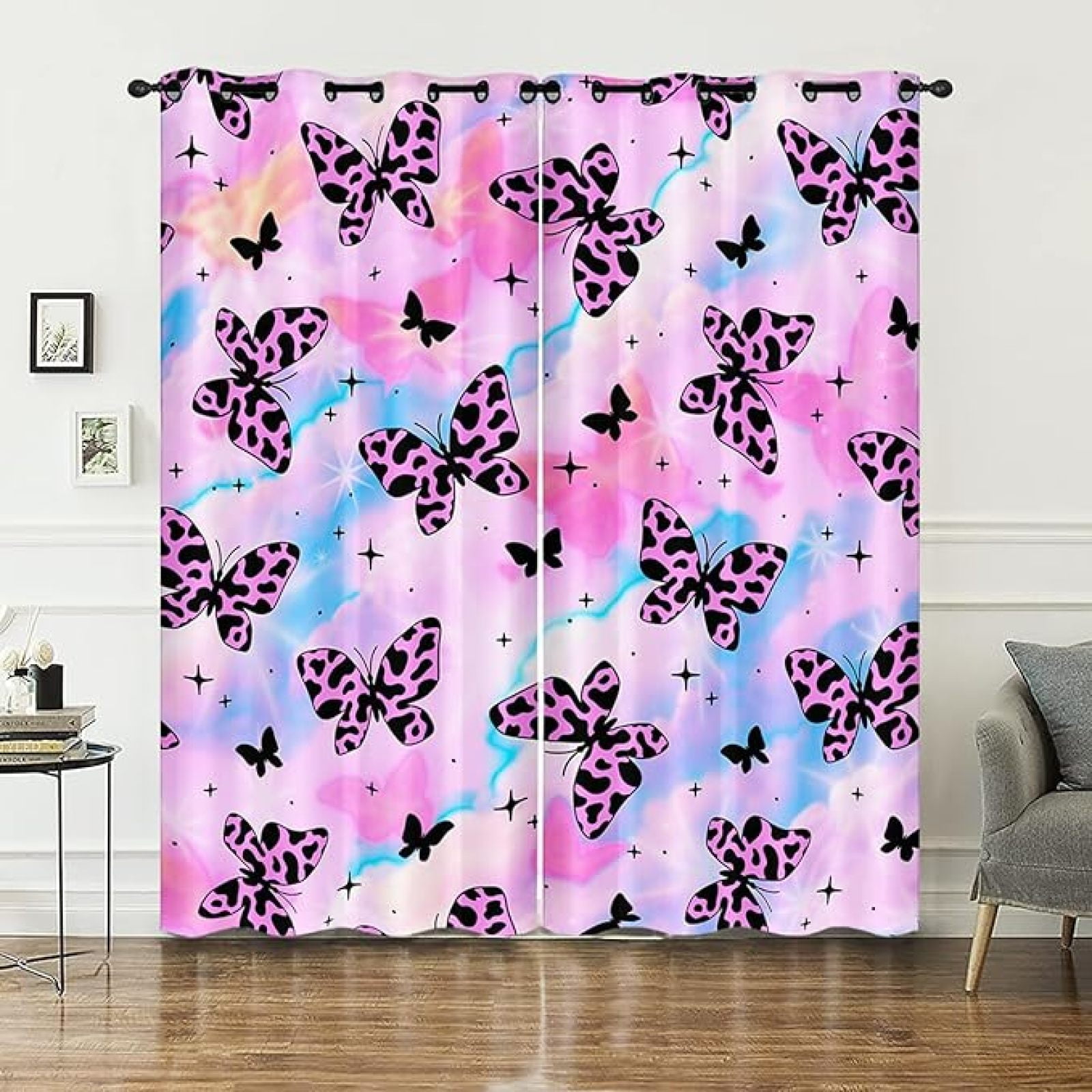 Butterfly Window Curtain - Leopard Print Butterflies Window Drapes For ...