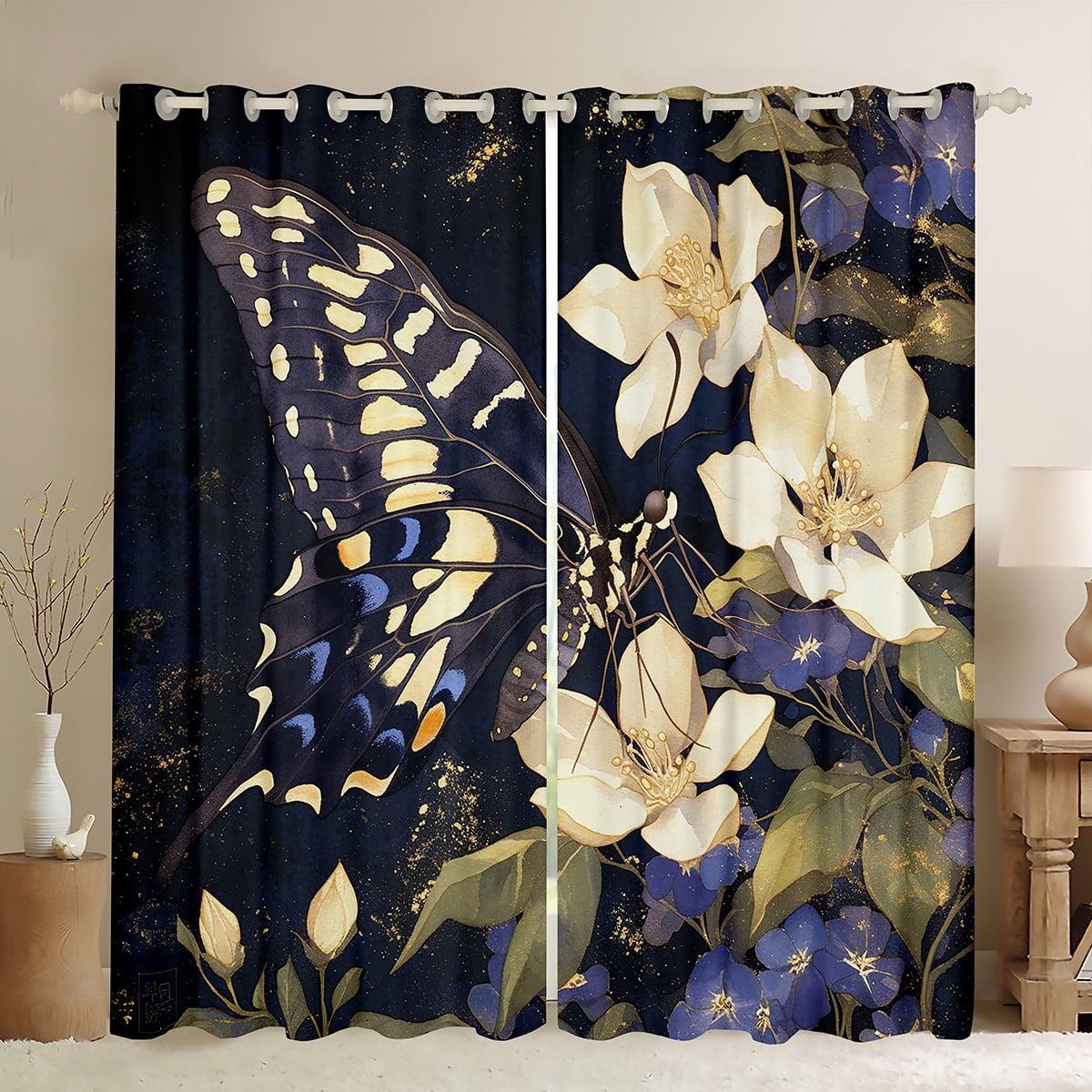 Butterfly Window Curtain Set of 2 Panels,Aesthetic Animal Dreamy Spring ...