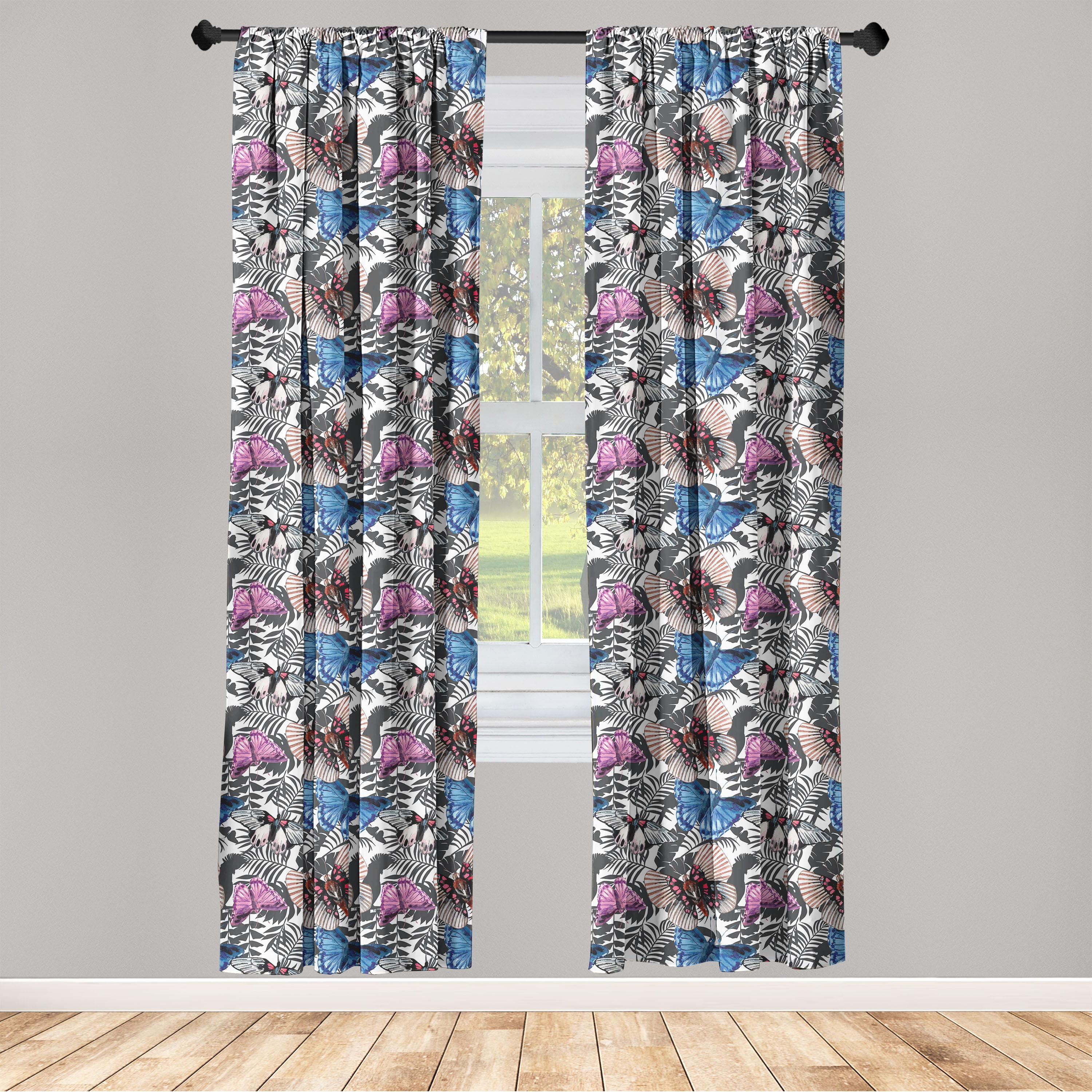 Butterfly Window Curtains, Monarchs and Exotic Leaf Silhouettes Spring ...