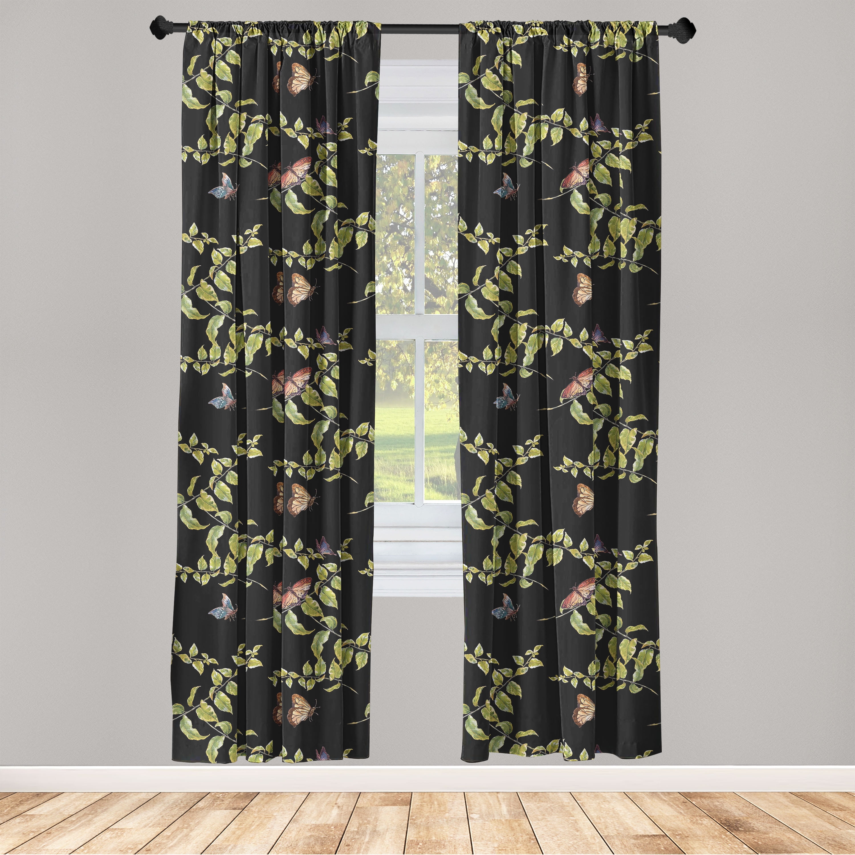 Butterfly Window Curtains, Nature of Spring Season Themed Leaves on ...