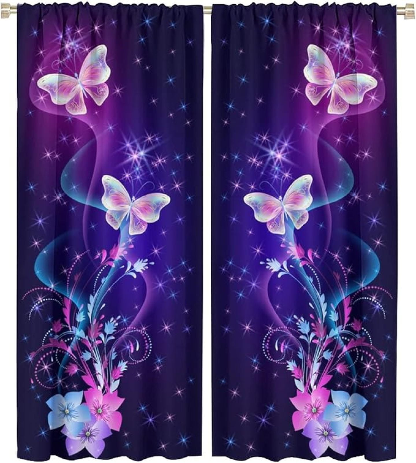 Butterfly Window Curtains,Pink Purple Butterfly Shining Light Blackout ...
