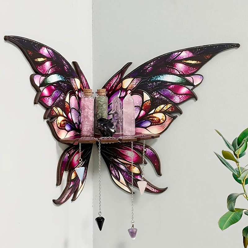 Butterfly Wing Corner Shelf, Wooden Floating Shelf, Crystal Display ...