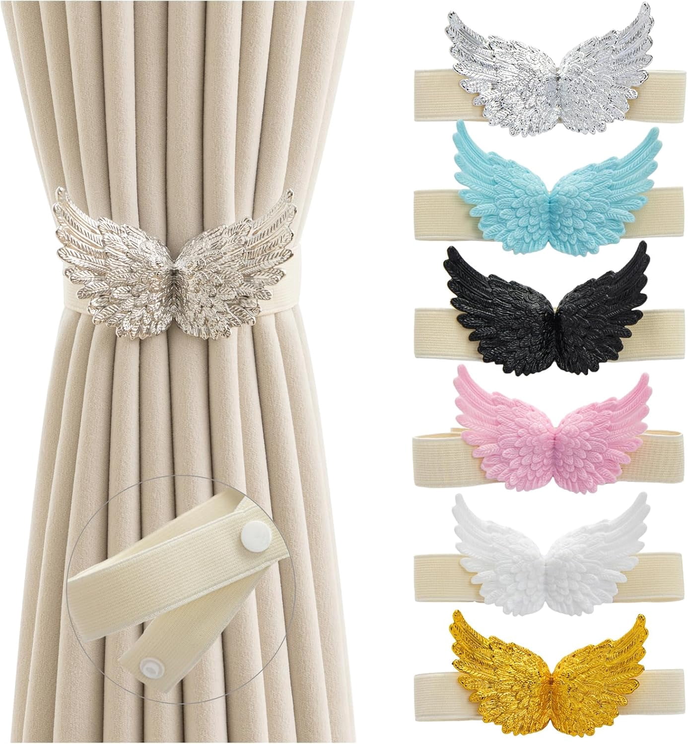 Butterfly Wing Shaped Curtain Tie Backs, 2Pack with Adjustable Elastic ...