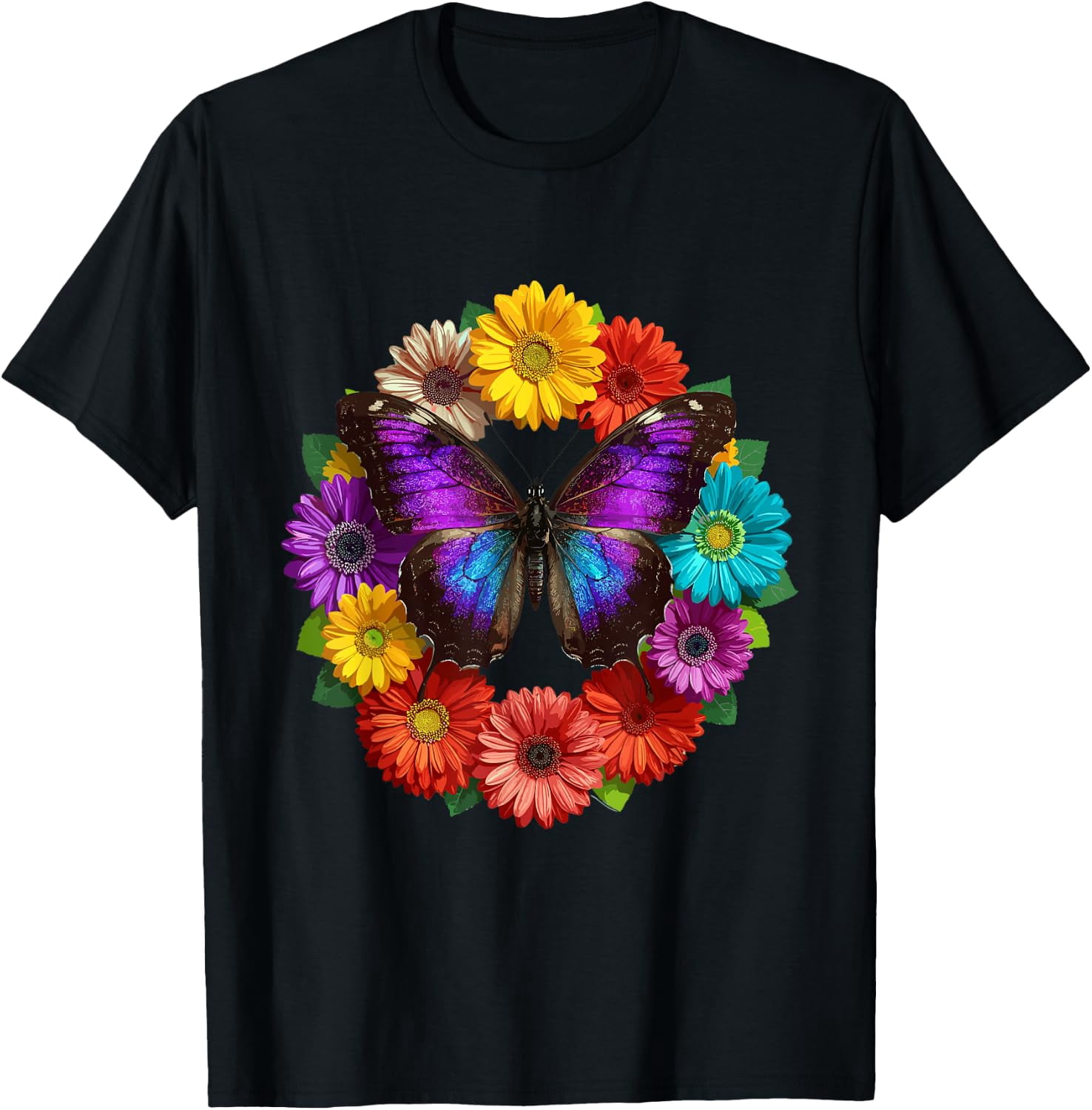 Butterfly Wings Botanical Flower Summer Circle T-Shirt - Walmart.com