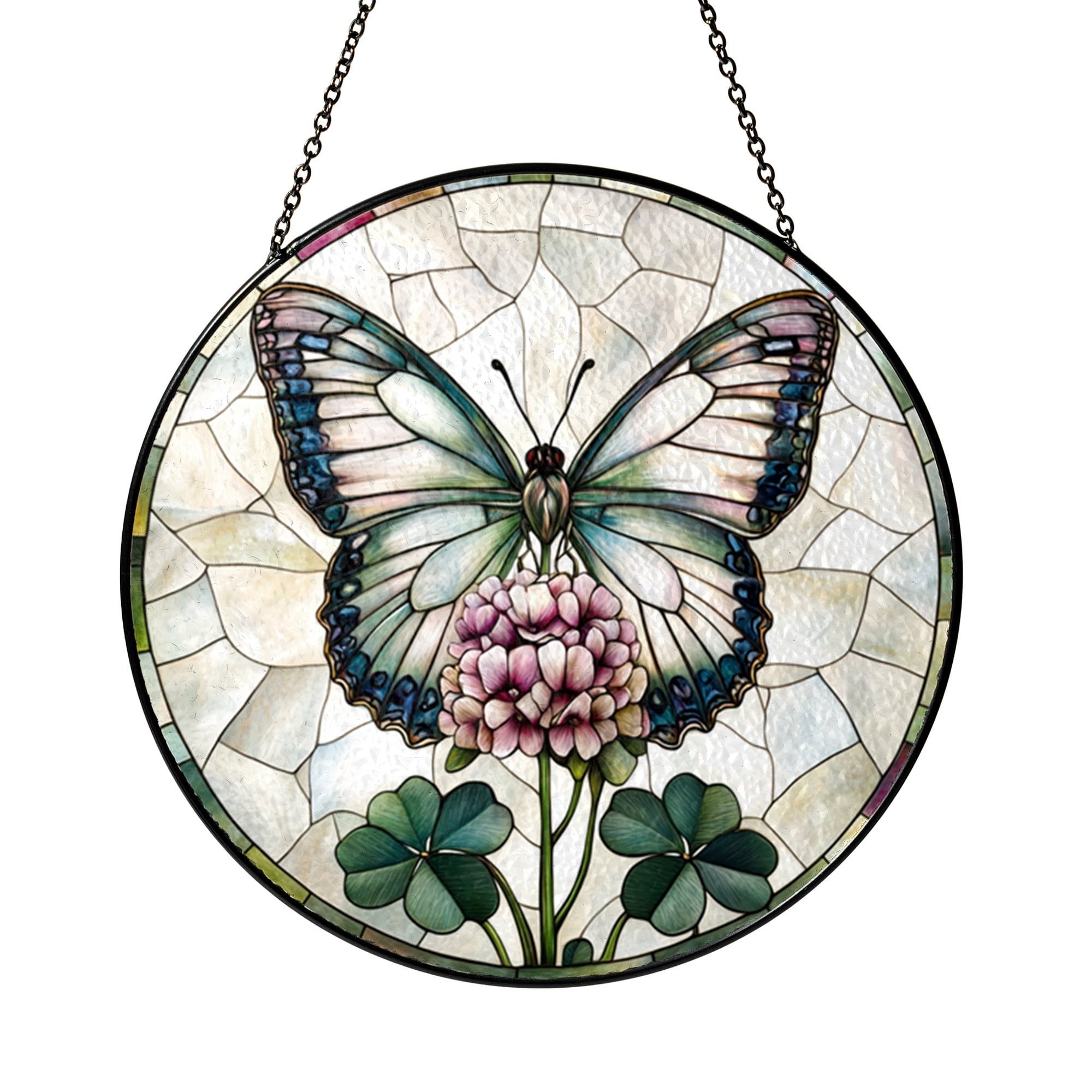 Butterfly With Clover Stained Glass Style Suncatcher Window Hanging ...