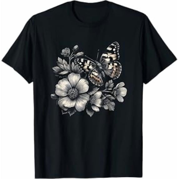 Butterfly With Flowers Graphic Art Design For Women And Men T-Shirt ...