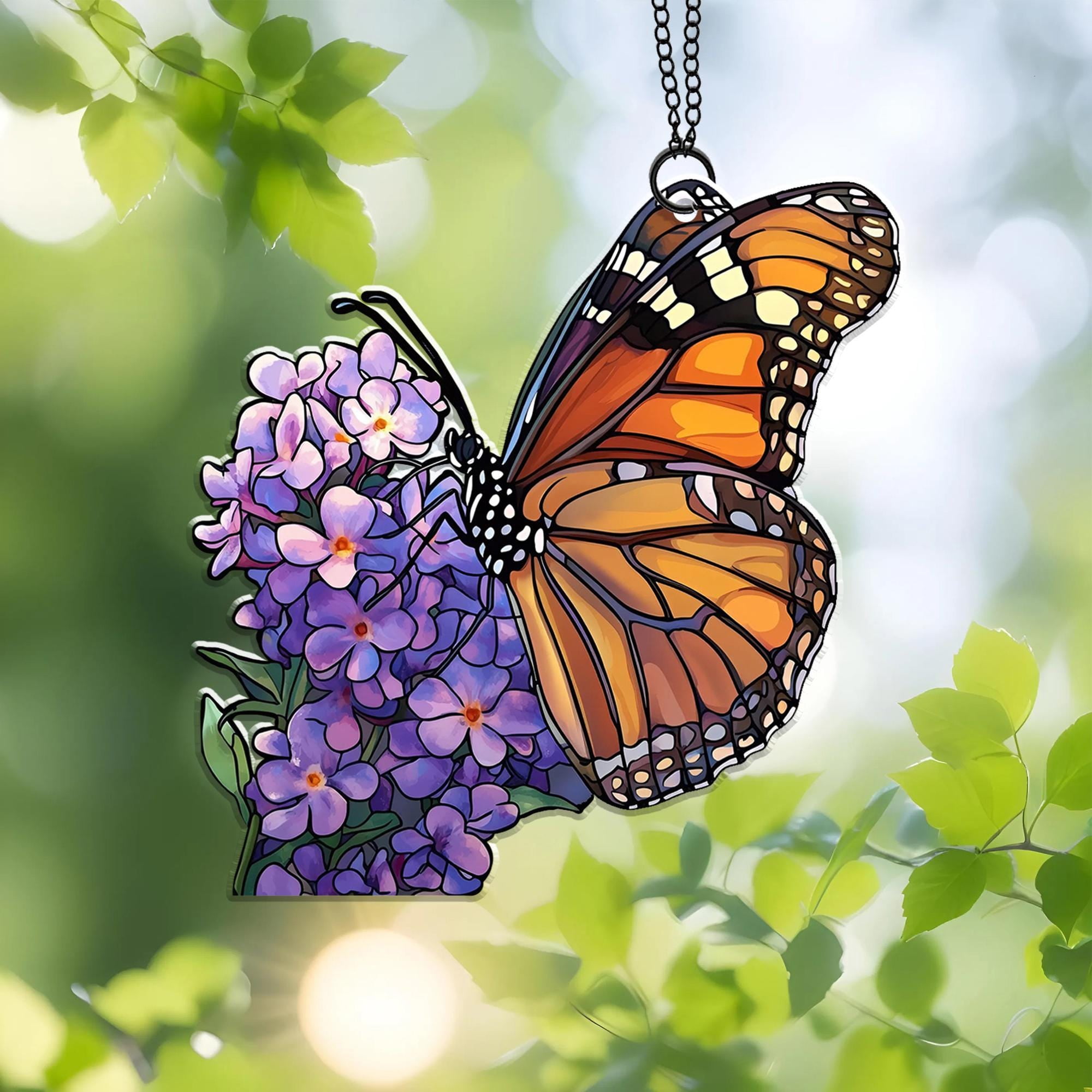 Butterfly With Lavender Flower Wavy Acrylic Suncatcher, Moarch ...