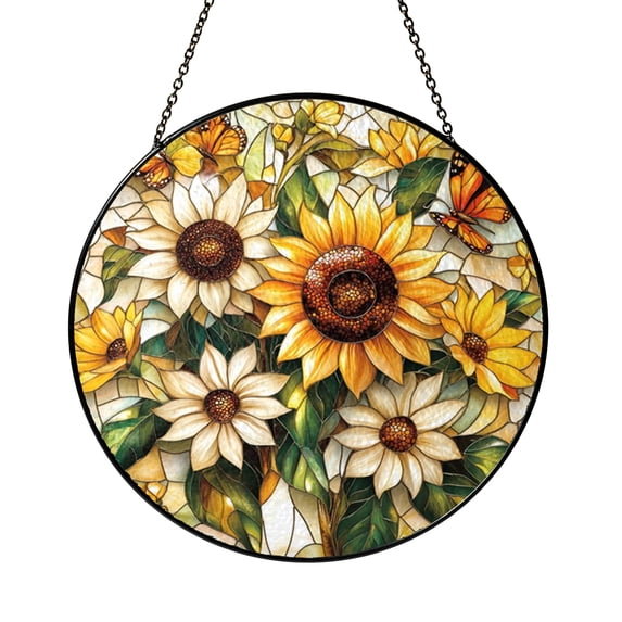 Butterfly With Sunflower Stained Glass Style Suncatcher Window Hanging ...