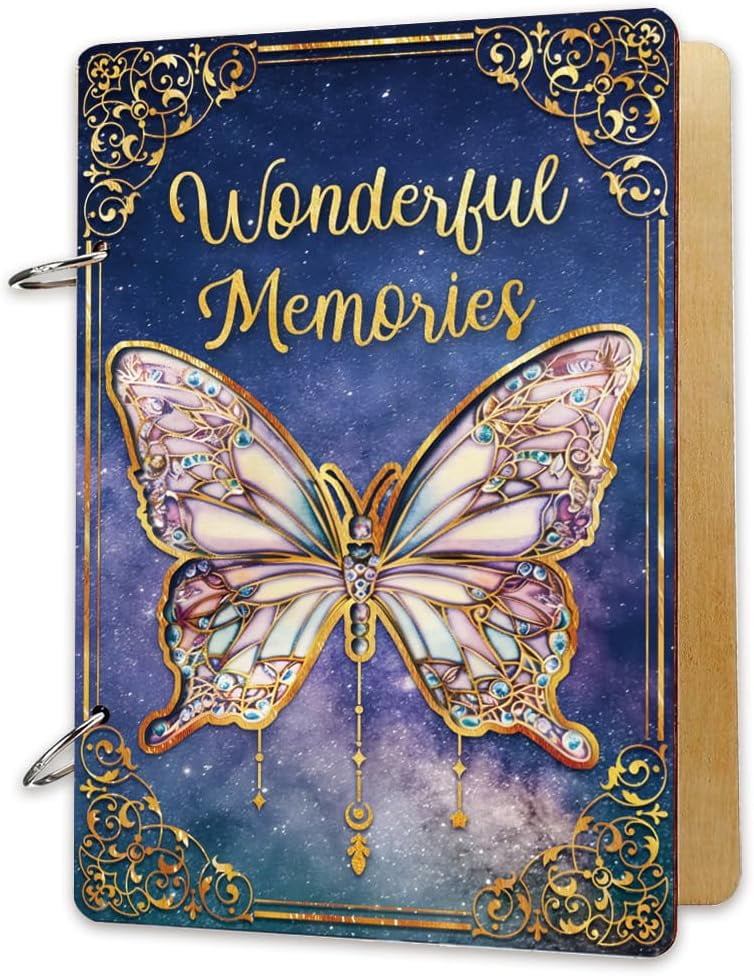 Butterfly Wooden Card Keeper Book Loose Leaf Binder Greeting Card ...