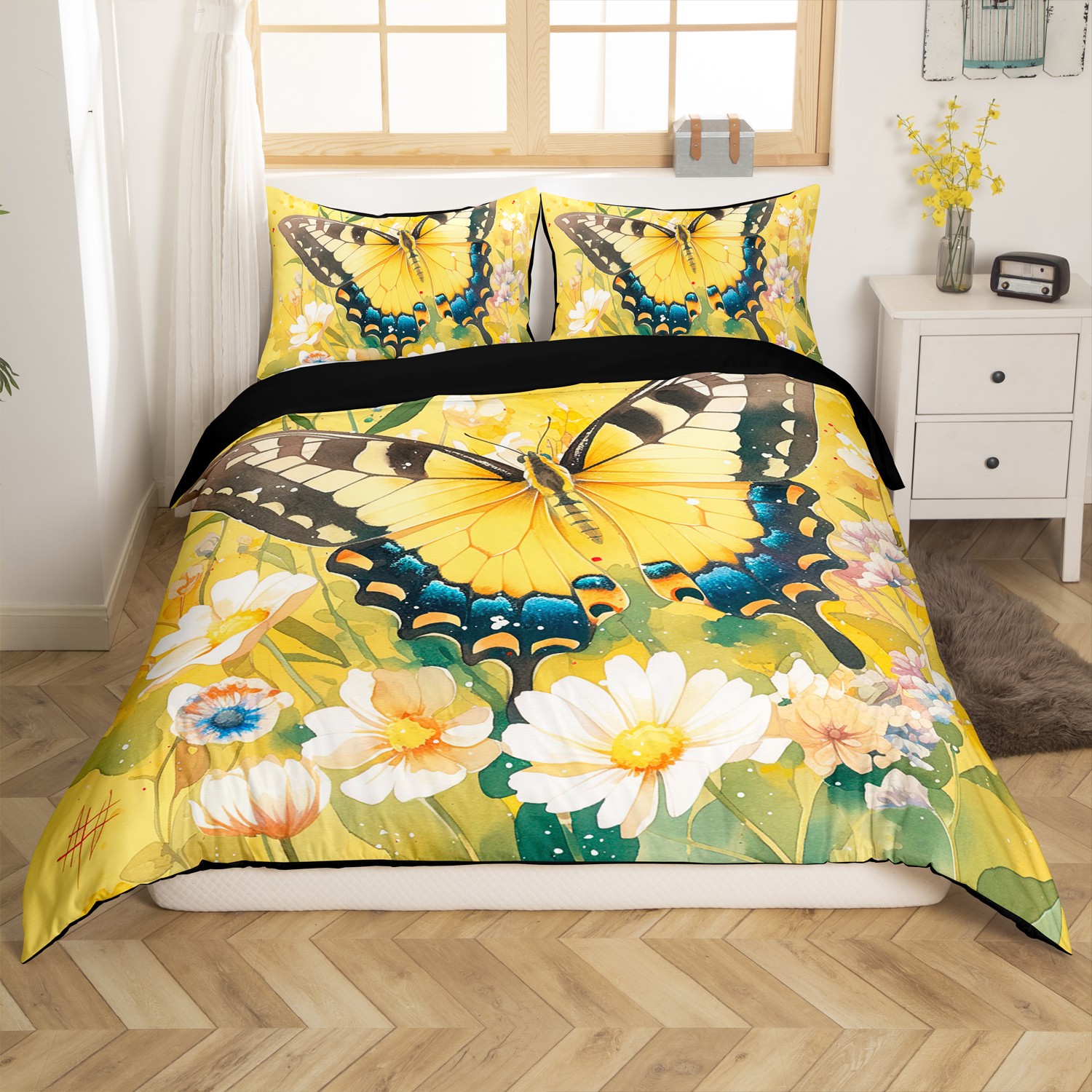 Butterfly Yellow Duvet Cover,Dreamy Garden Animal Aesthetic Bedding Set ...