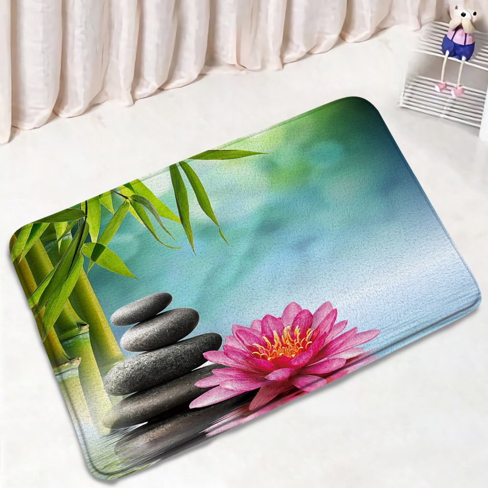 Butterfly Zen Bath Mat Set White Flower Grey Stone Water Nature Scenery ...