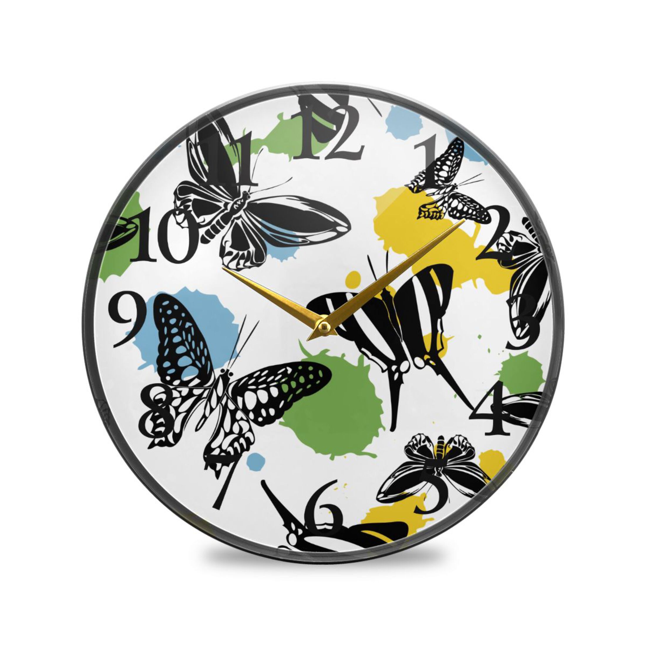 Butterfly and Art Dots Wall Clocks Battery Operated 9.5 Inch Round ...