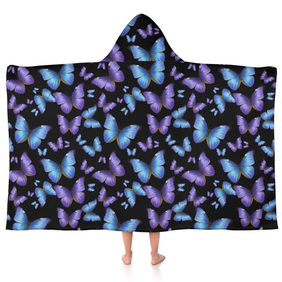 Butterfly and Blue Purple Black Pattern Teens Hooded Bath Towel Wrap ...