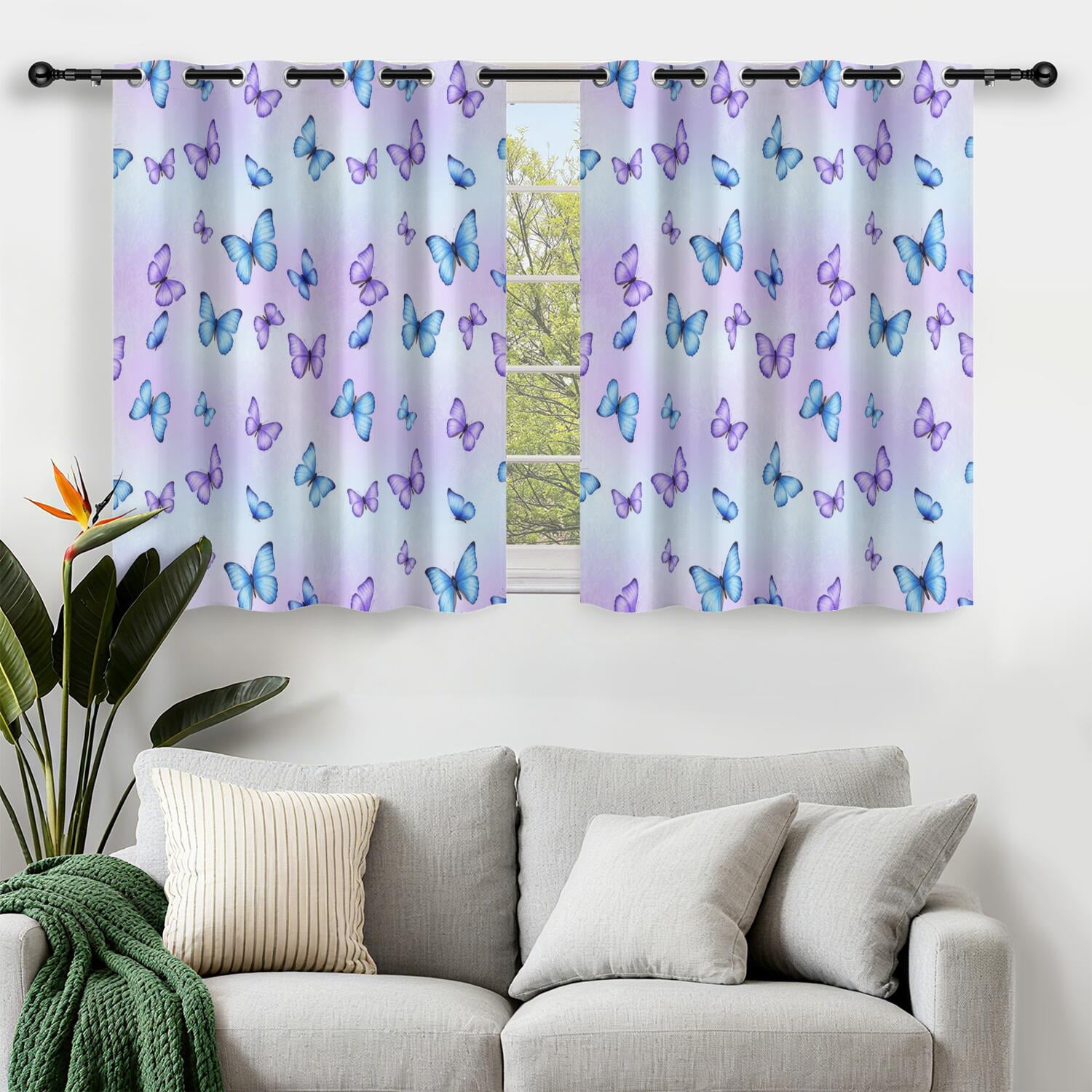Butterfly and Blue Purple Pattern Blackout Curtains,Triple Weaved ...