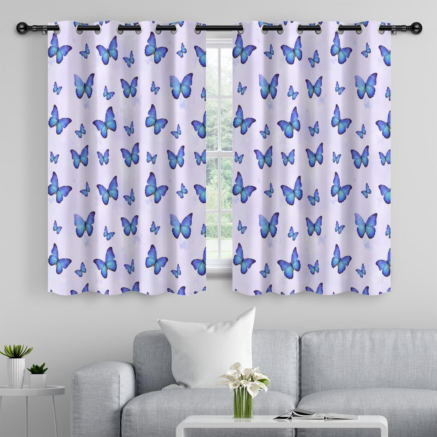 Butterfly and Blue Purple Pattern Blackout Curtains,Triple Weaved ...