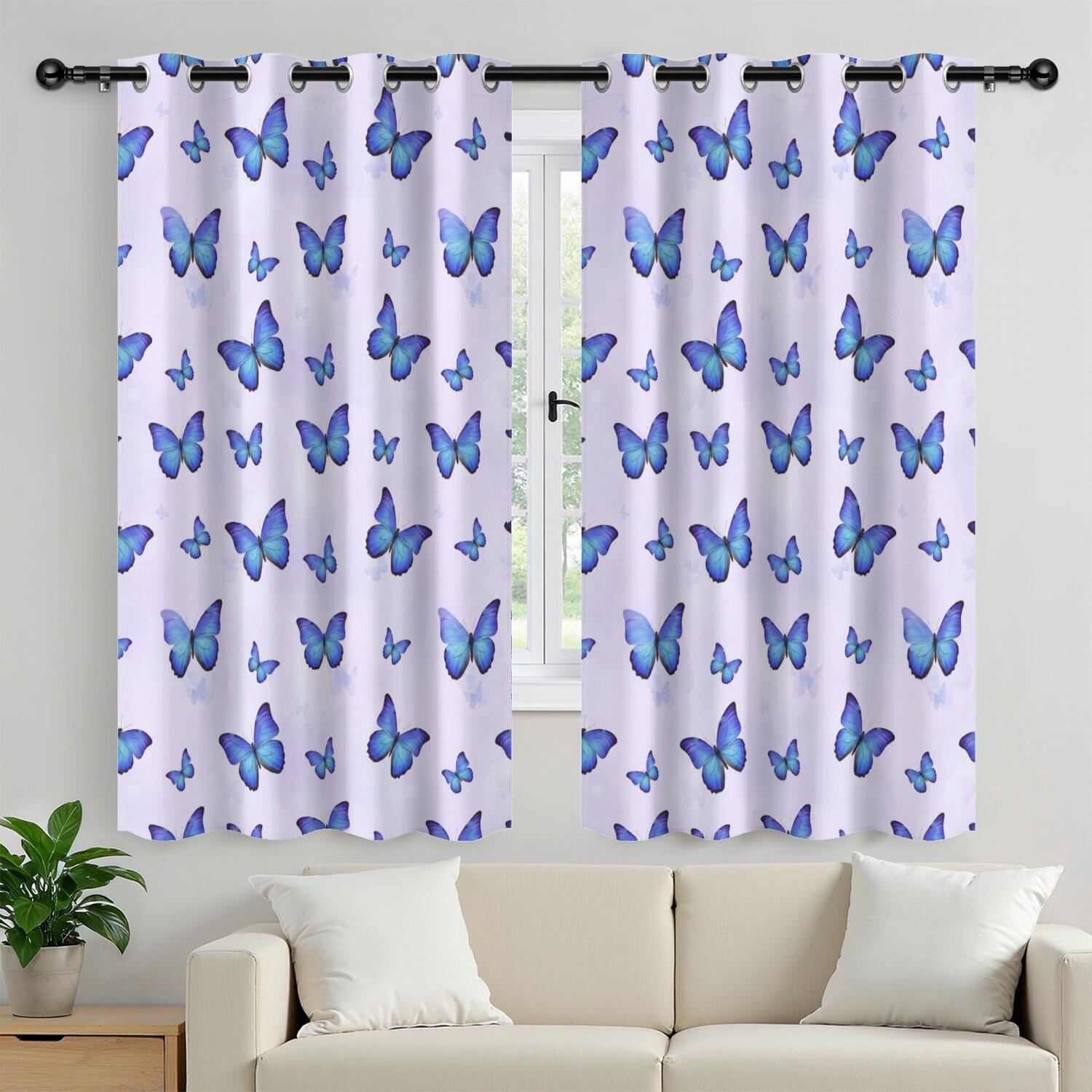 Butterfly and Blue Purple Pattern Blackout Curtains,Triple Weaved ...