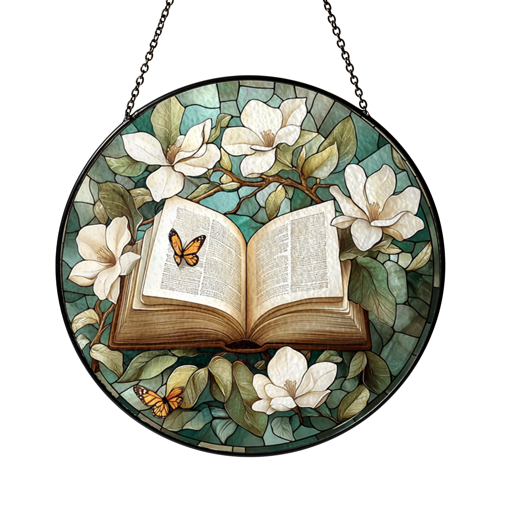 Butterfly and Book Faux Stained Glass Window Decor – Reading Theme Art ...