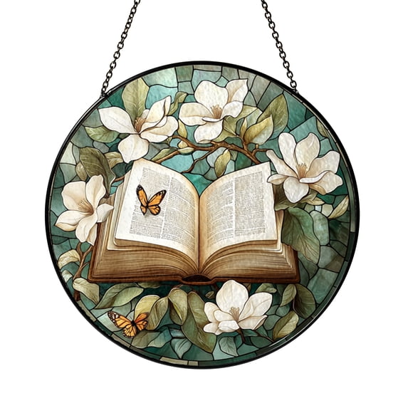 Butterfly and Book Faux Stained Glass Window Decor – Reading Theme Art ...