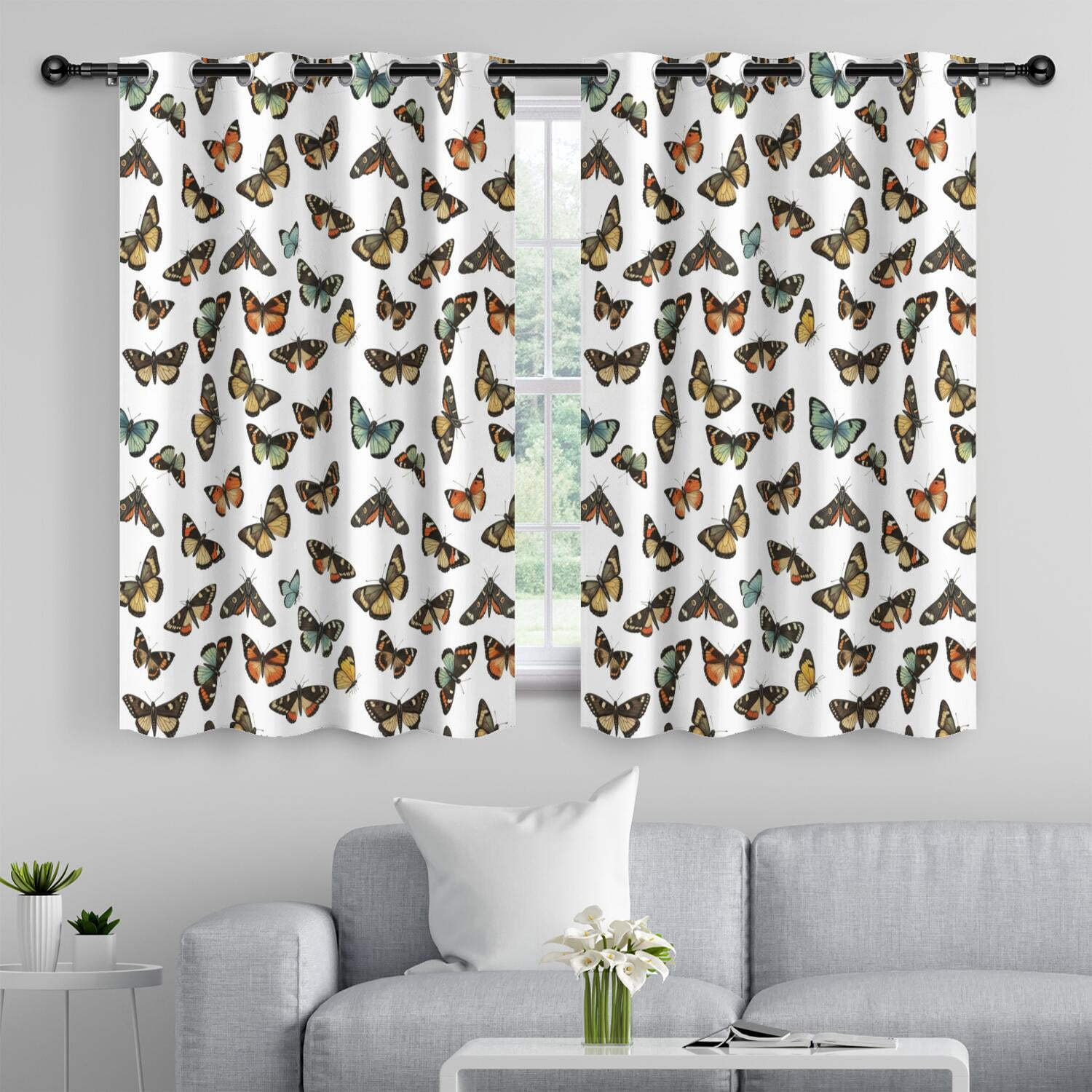 Butterfly and Brown Orange Pattern Blackout Curtains,Triple Weaved ...