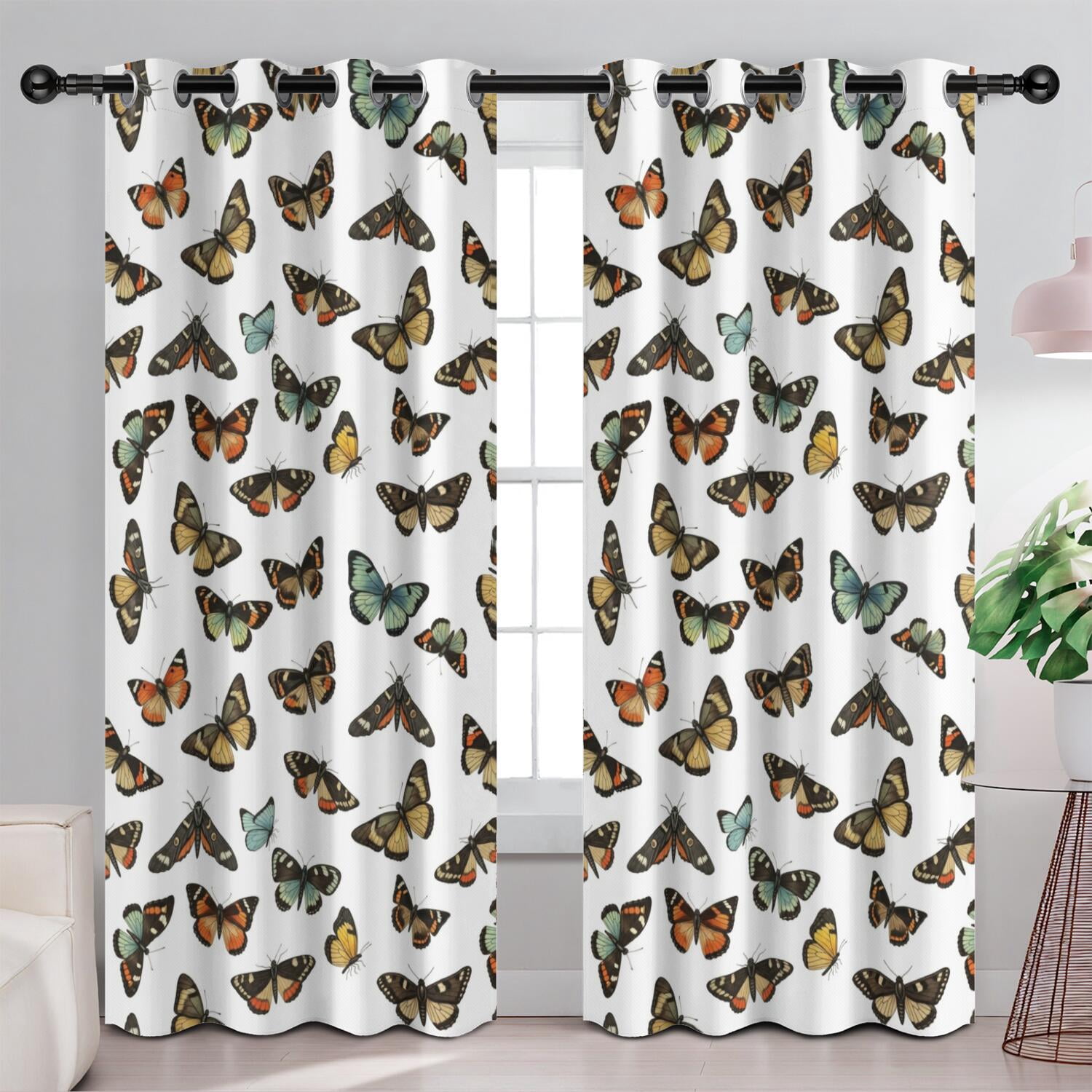 Butterfly and Brown Orange Pattern Blackout Curtains,Triple Weaved ...