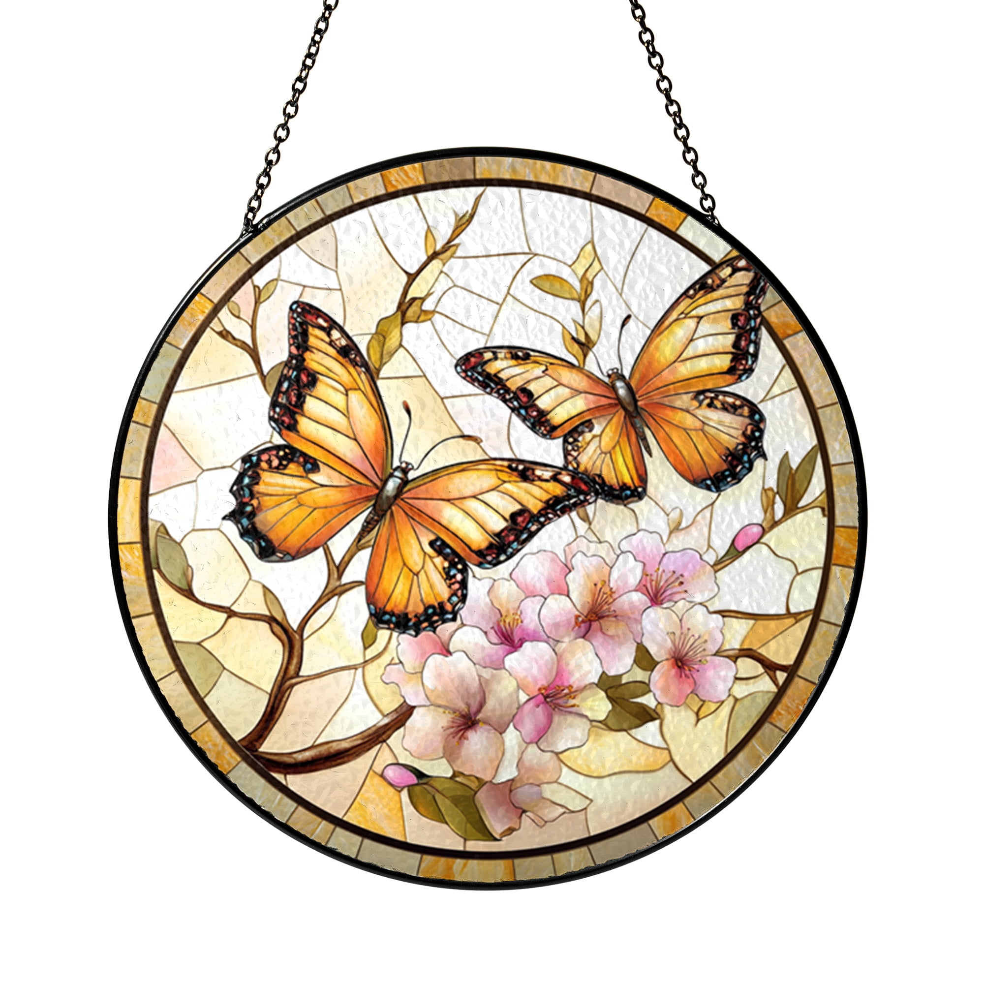 Butterfly and Cherry Blossom Stained Glass Suncatcher – Floral Window ...