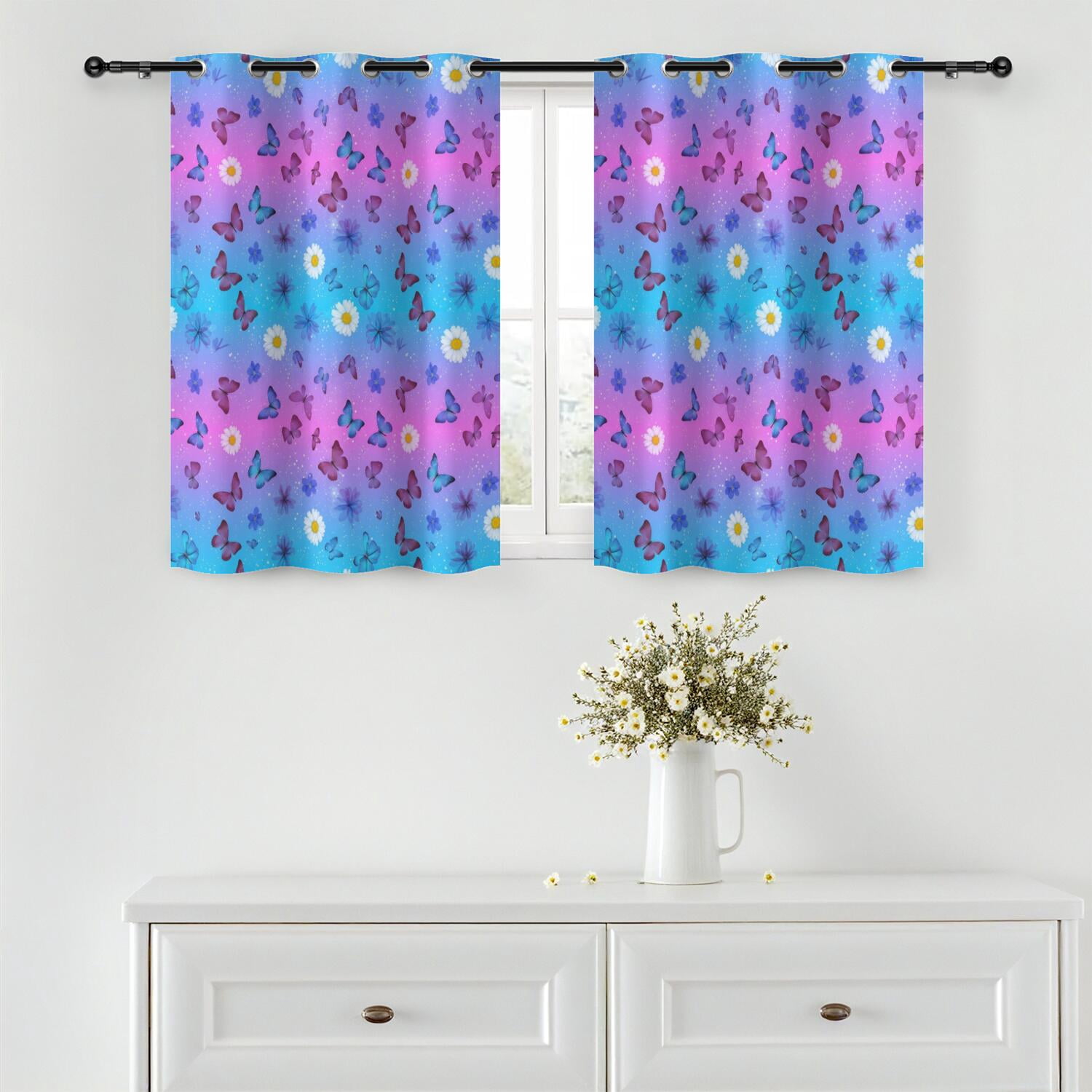 Butterfly and Daisy Purple Pattern Blackout Curtains,Triple Weaved ...