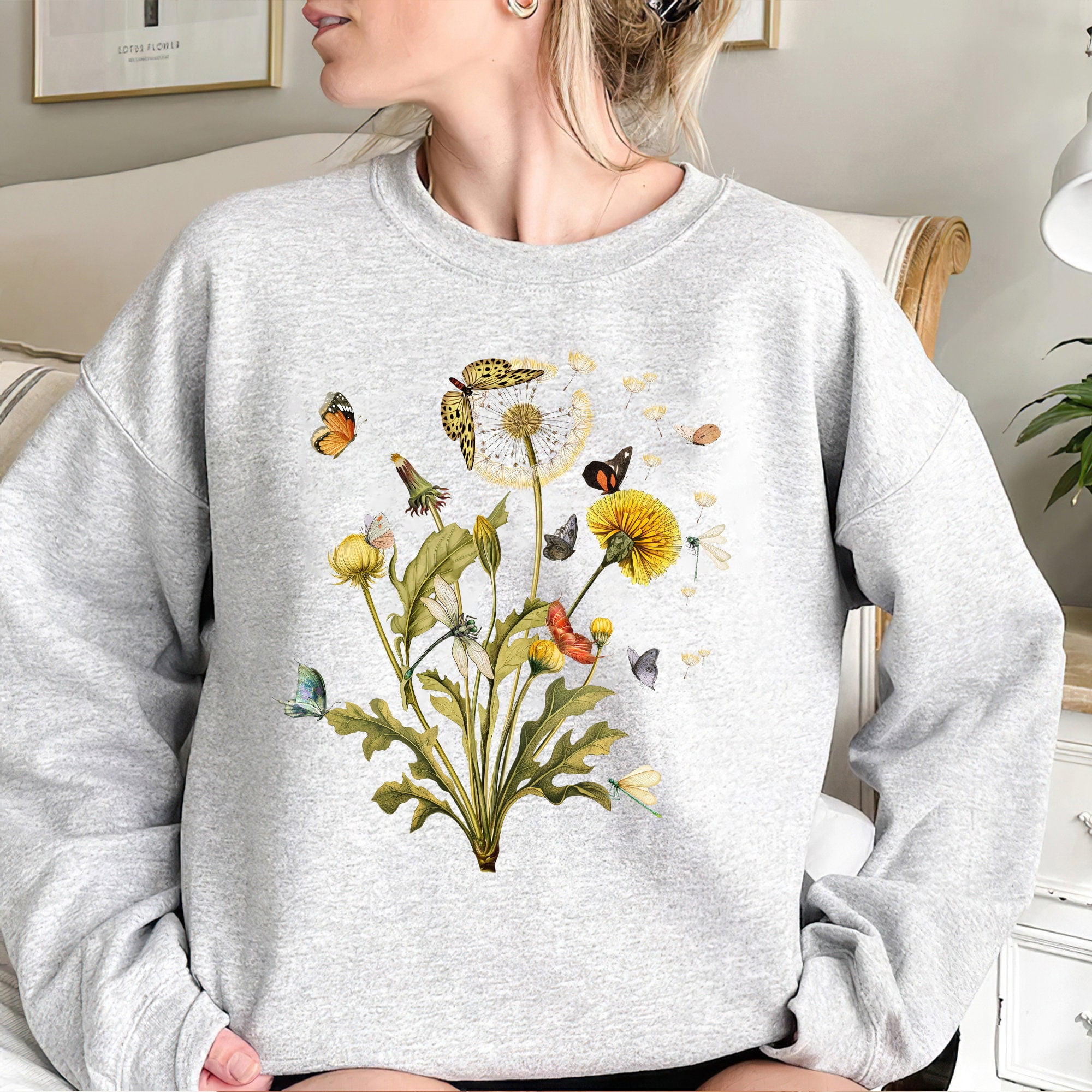 Butterfly and Dandelion Botanical Shirt, Dandelion Shirt, Botanical ...