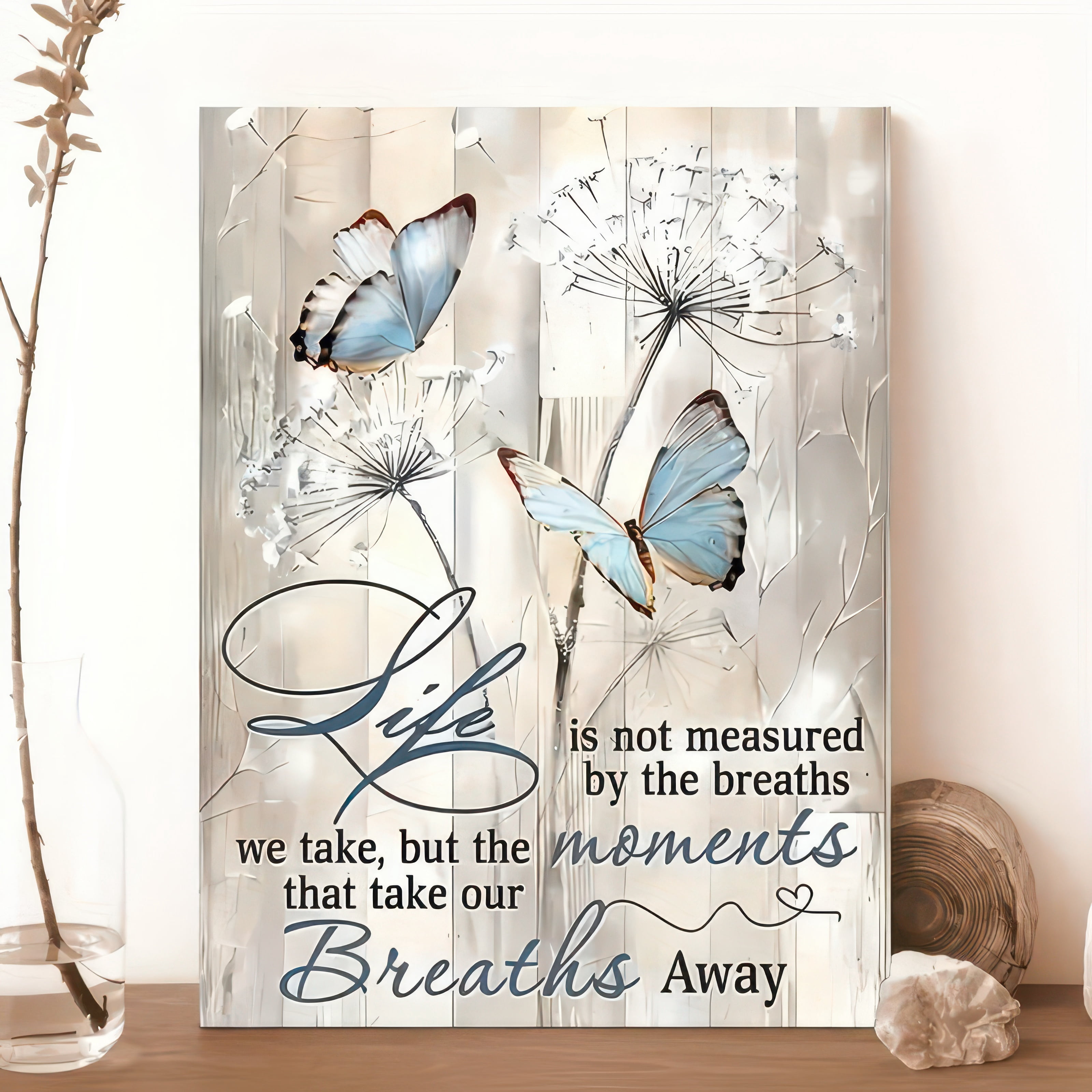 Butterfly and Dandelion Inspirational Wall Art Canvas Print with Frame ...