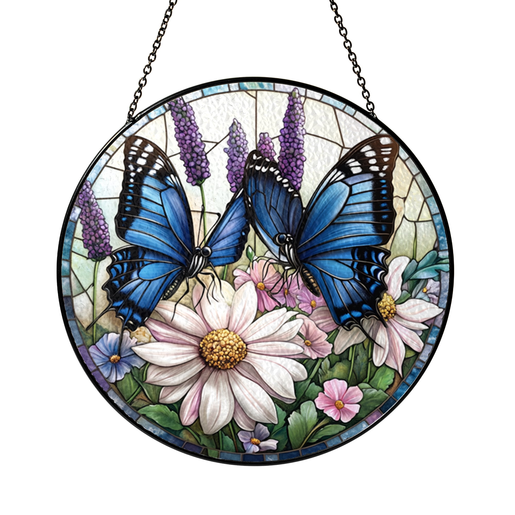 Butterfly and Floral Garden Scene – Stained Glass Suncatcher Window Art ...