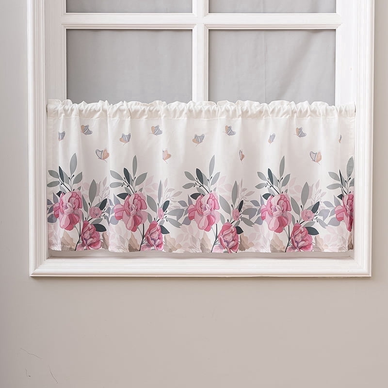 Butterfly and Floral Print Tier Curtains, Rod Pocket Light Filtering ...