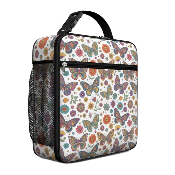 Butterfly and Flower Orange Pattern Insulated Lunch Bag Teens,Lunch Box ...