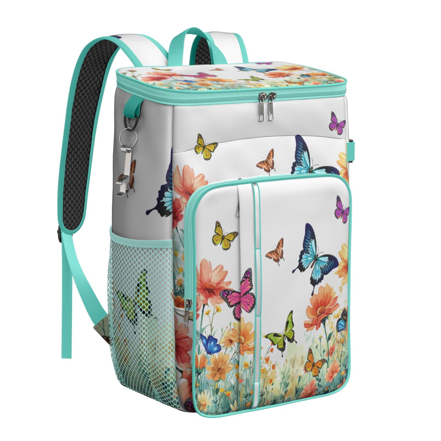 Butterfly and Flower Print Backpack Cooler – Leakproof Insulated Cooler ...