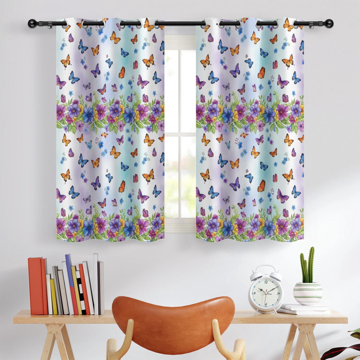 Butterfly and Flower Purple Pattern Blackout Curtains,Triple Weaved ...