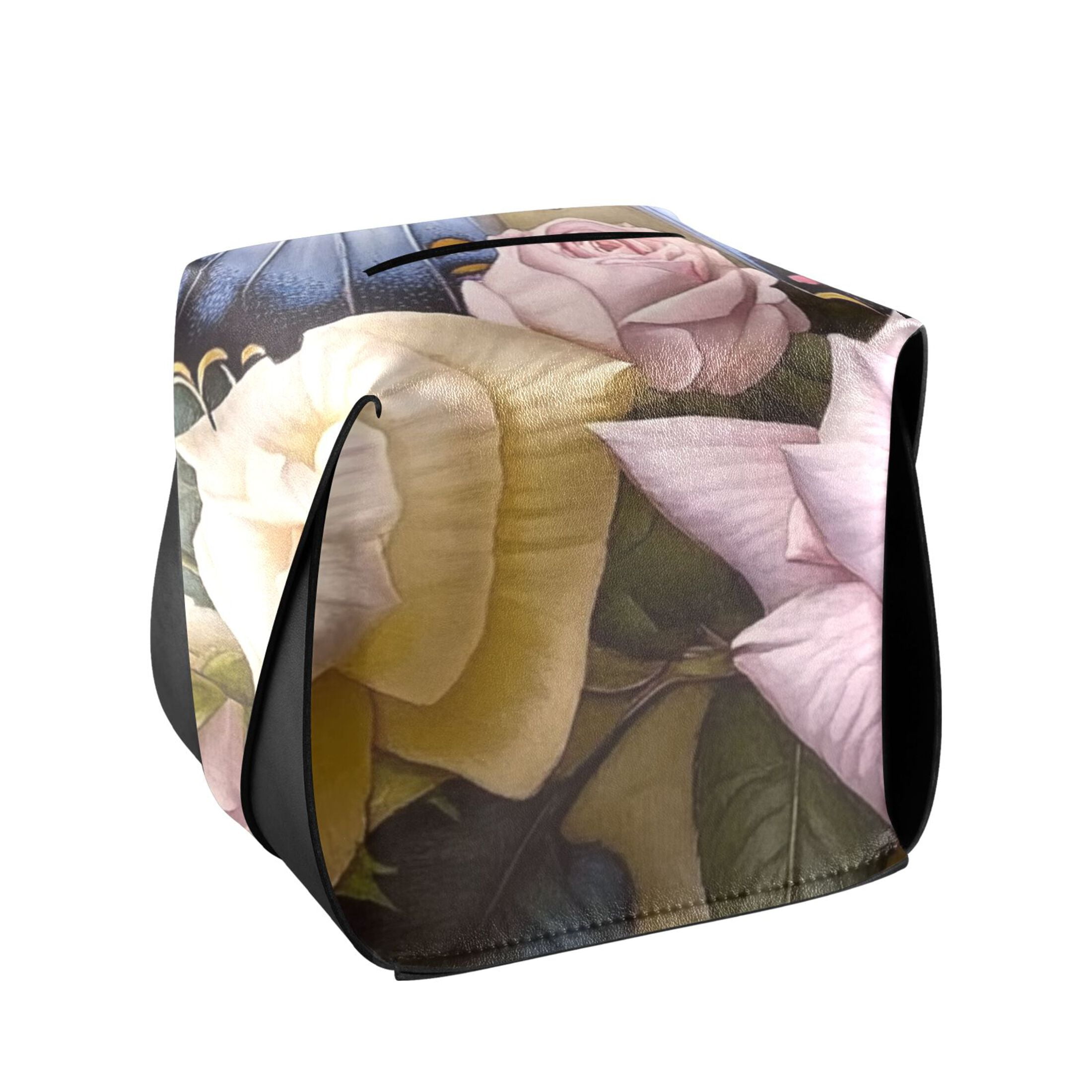 Butterfly and Flower Tissue Box Cover Leather Square Rectangle Tissue ...