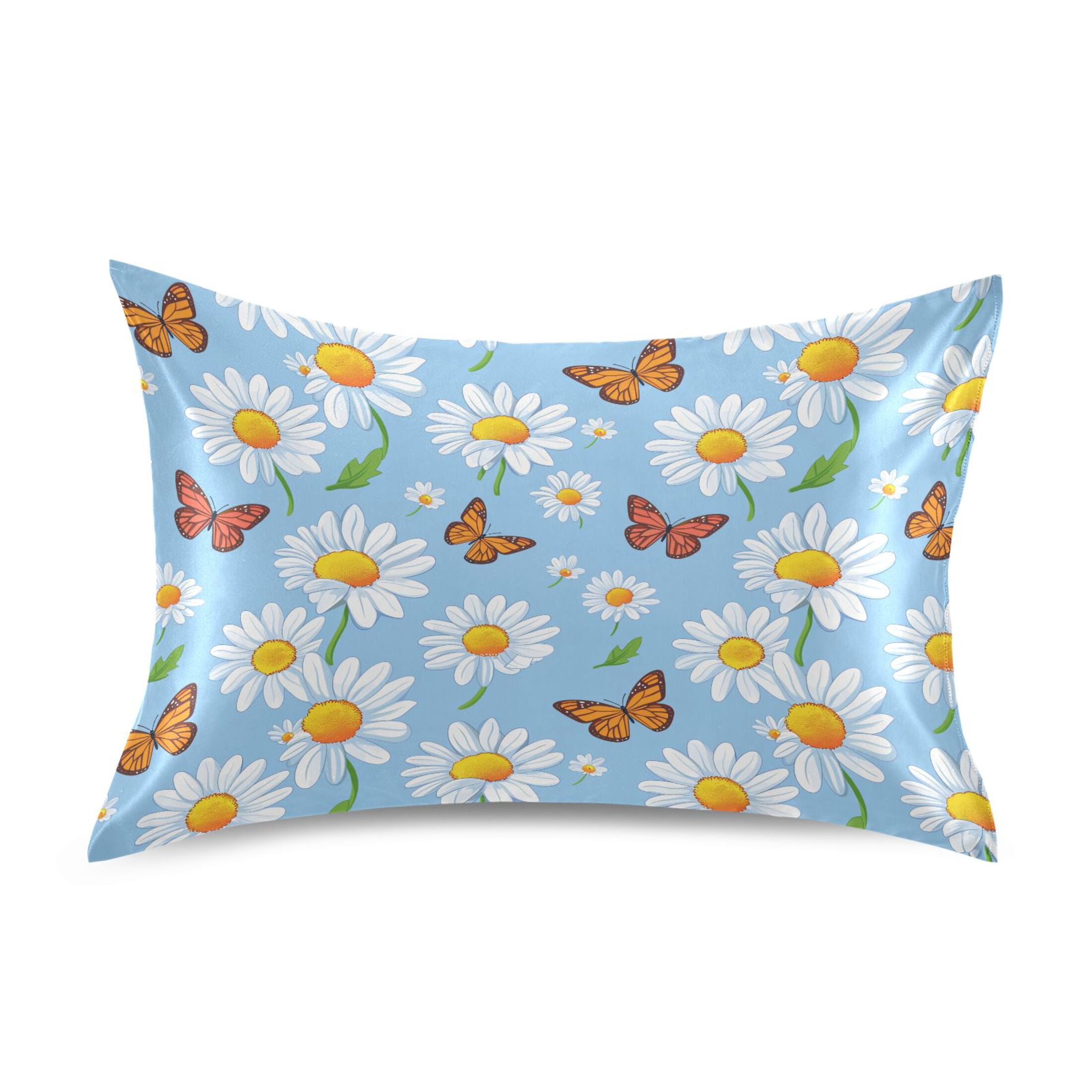 Butterfly and Flowers Pattern Pillowcase Queen Size 30''x20'' Satin ...