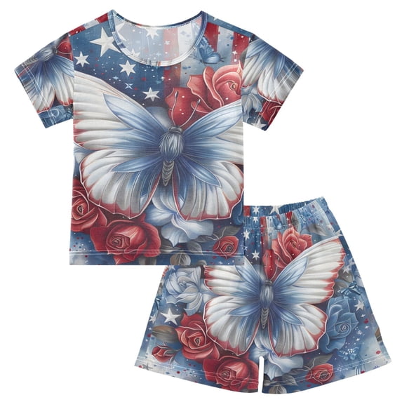 Butterfly and Flowers Summer Pajama Set Soft Cotton Short Sleeve ...