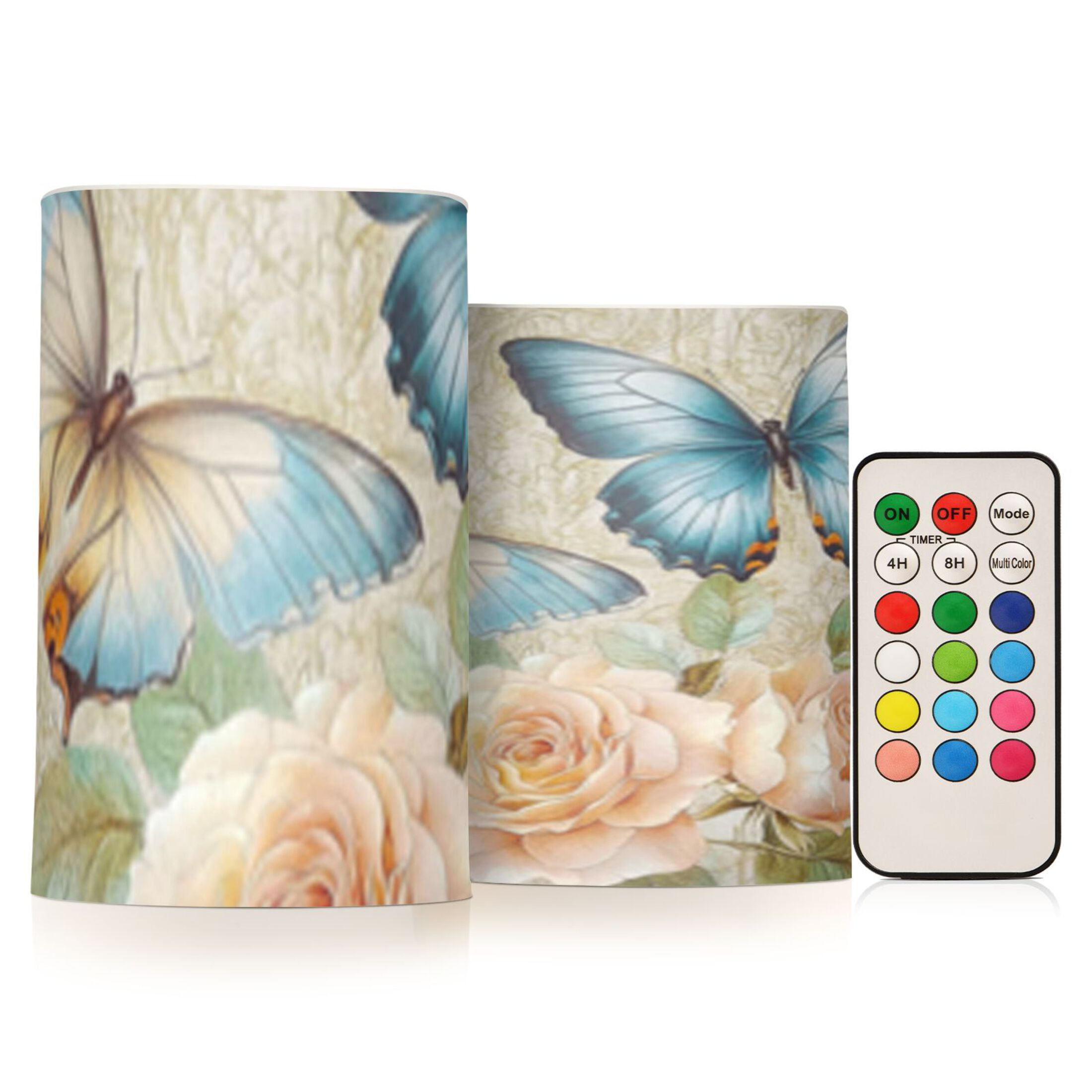 Butterfly and Flowers Vintage Flickering Flameless Candles Battery ...