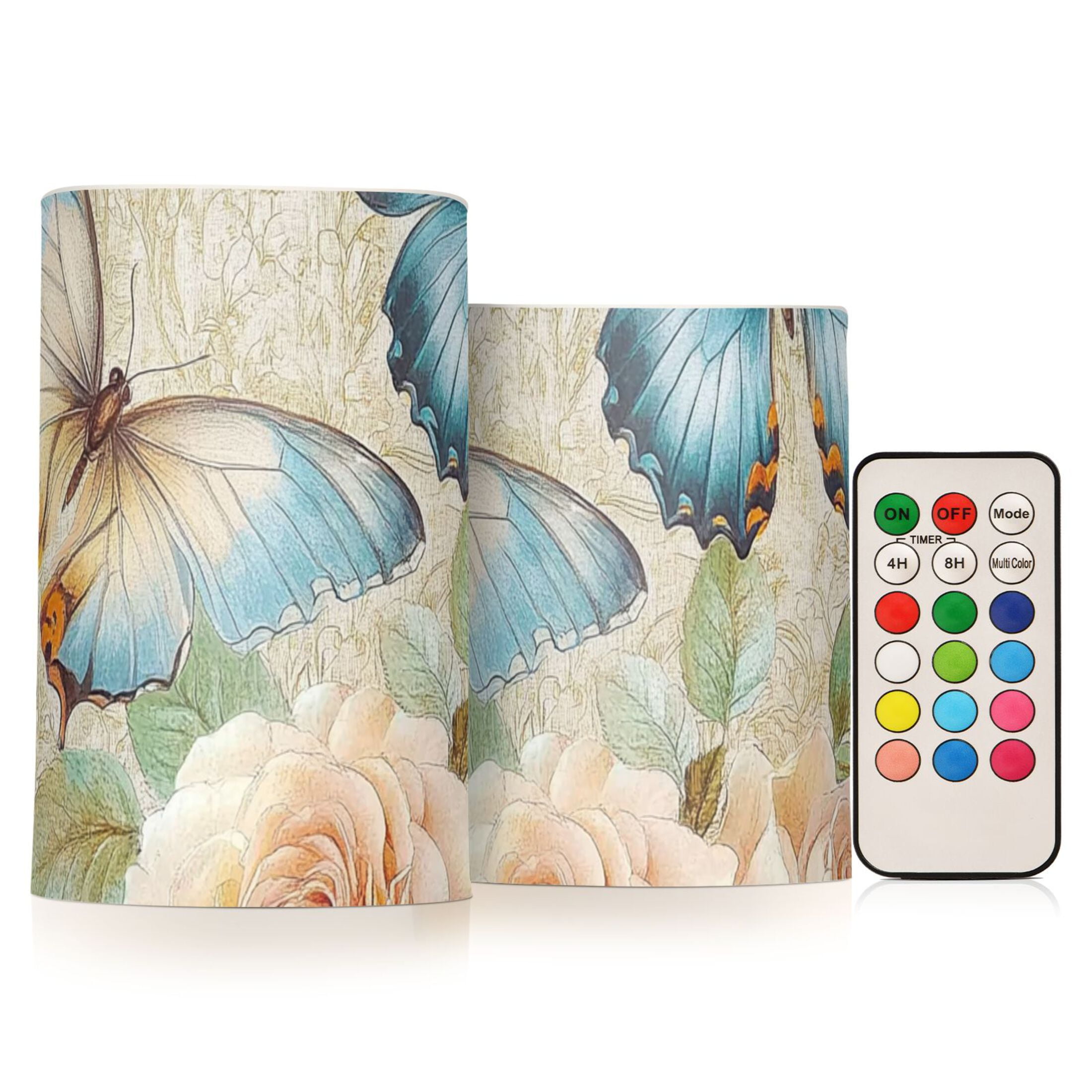 Butterfly and Flowers Vintage Flickering Flameless Candles Battery ...