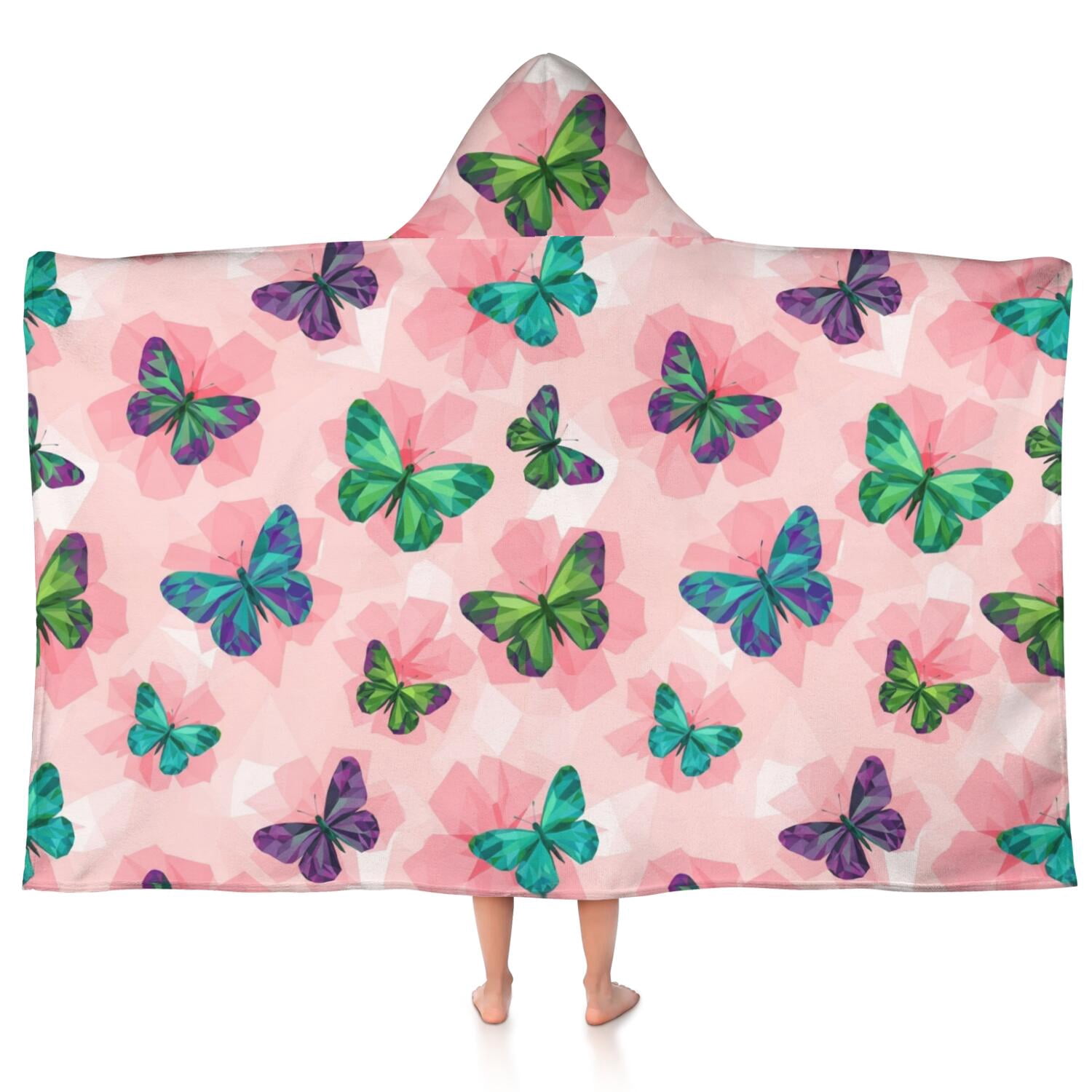 Butterfly and Geometric Green Pattern Teens Hooded Bath Towel Wrap for ...