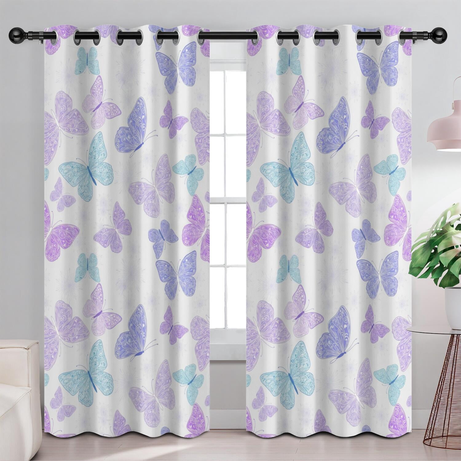 Butterfly and Lace Purple Pattern Blackout Curtains,Triple Weaved ...
