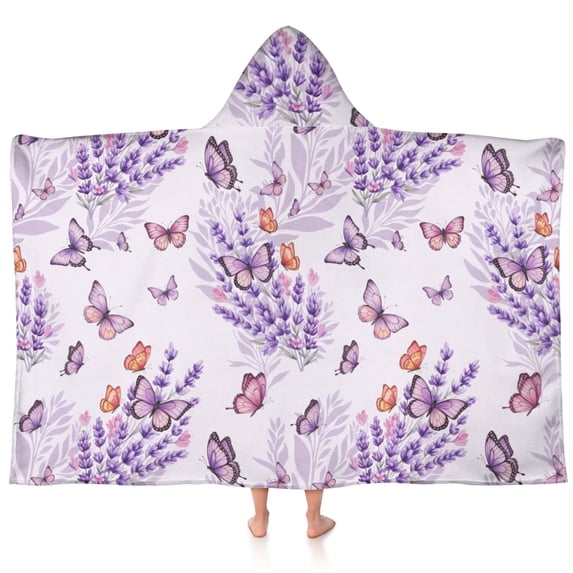 Butterfly and Lavender Pink Pattern Teens Hooded Bath Towel Wrap for ...