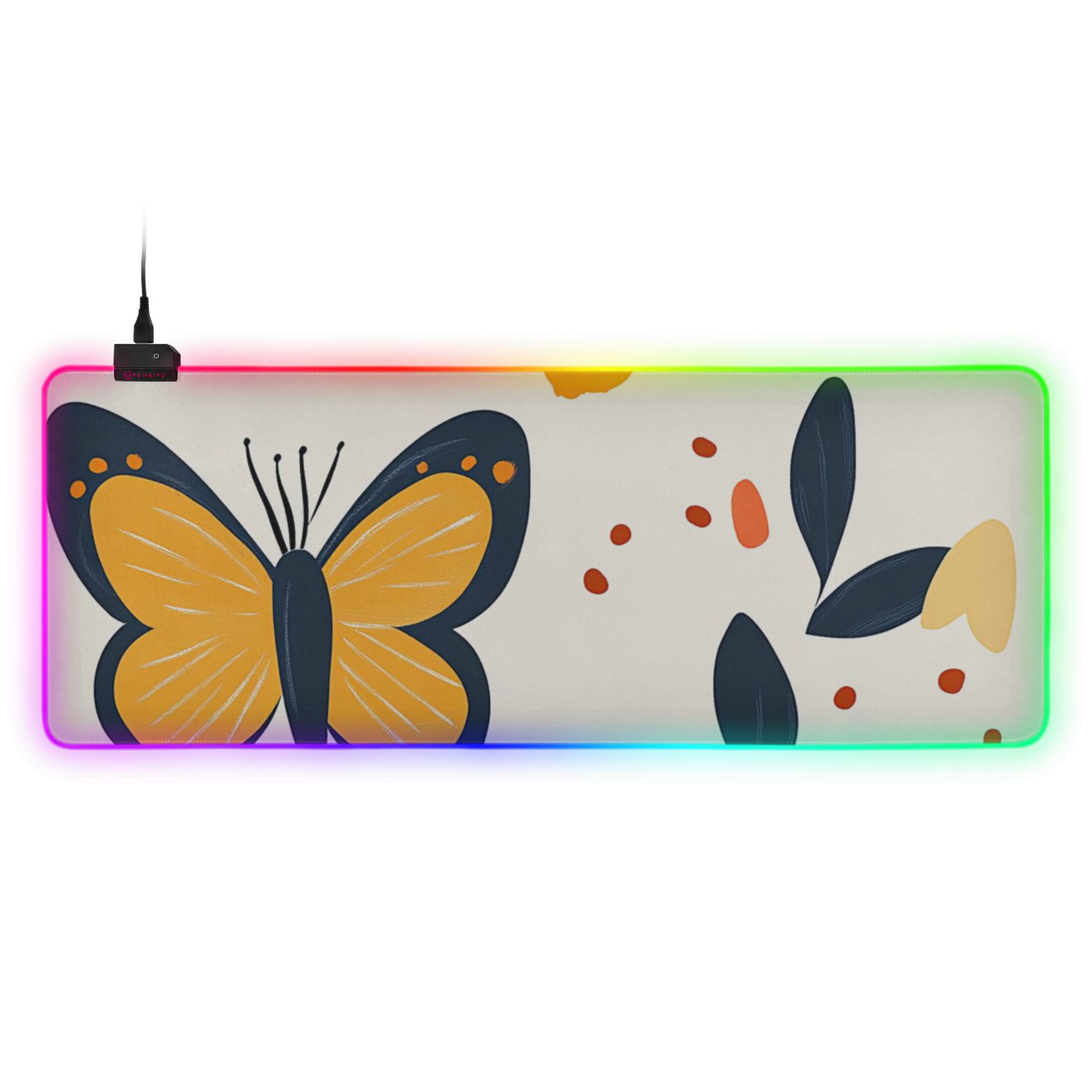 Butterfly and Leaf Minimalist RGB Gaming Mouse Pad Large Keyboard Mat ...