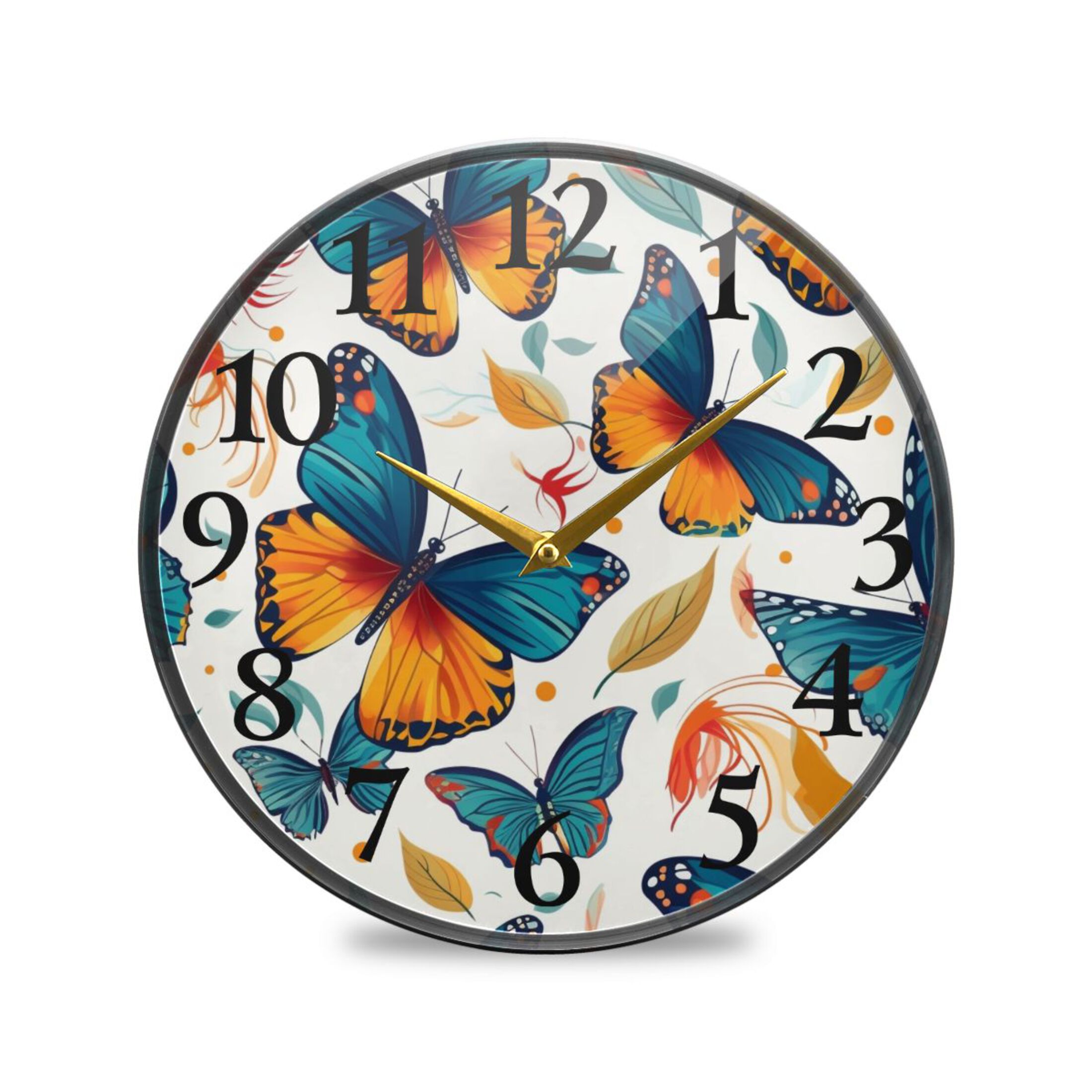 Butterfly and Leaf Wall Clocks Battery Operated 11.9 Inch Round Clock ...