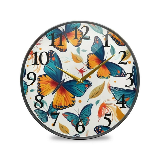 Butterfly and Leaf Wall Clocks Battery Operated 9.5 Inch Round Clock ...