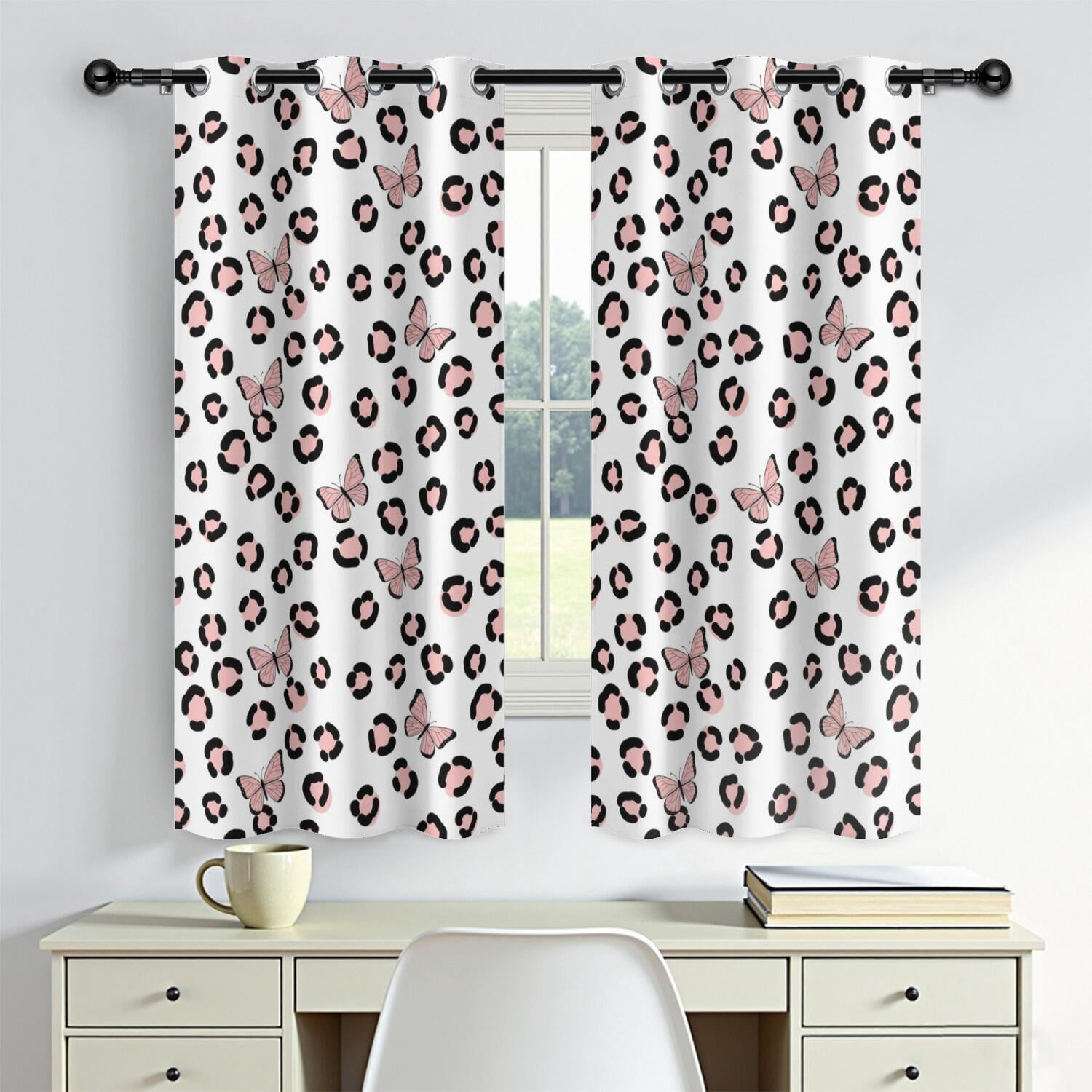 Butterfly and Leopard Pink Pattern Blackout Curtains,Triple Weaved ...