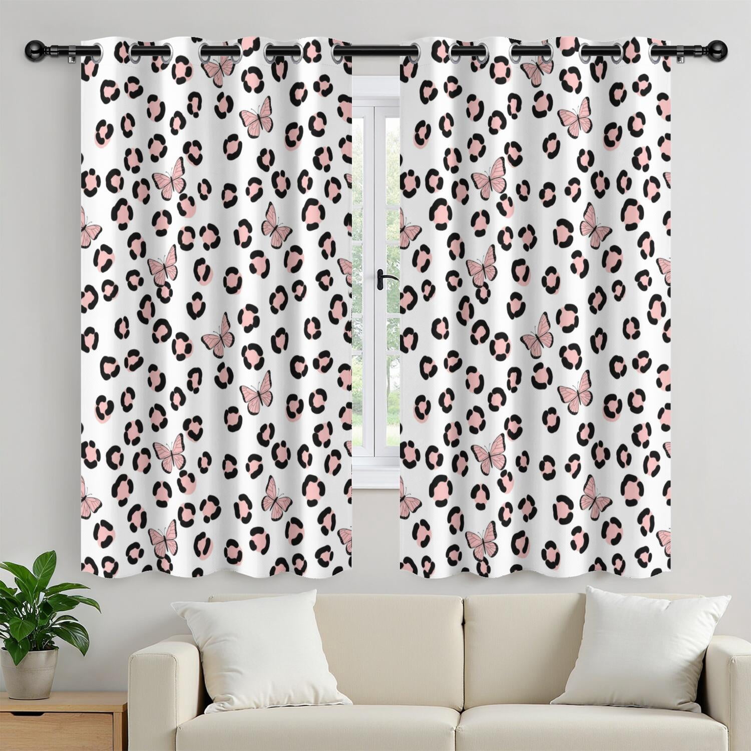 Butterfly and Leopard Pink Pattern Blackout Curtains,Triple Weaved ...