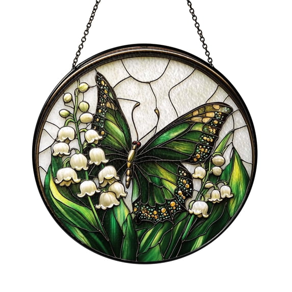 Butterfly and Lily of the Valley Stained Glass Style Suncatcher, Spring ...