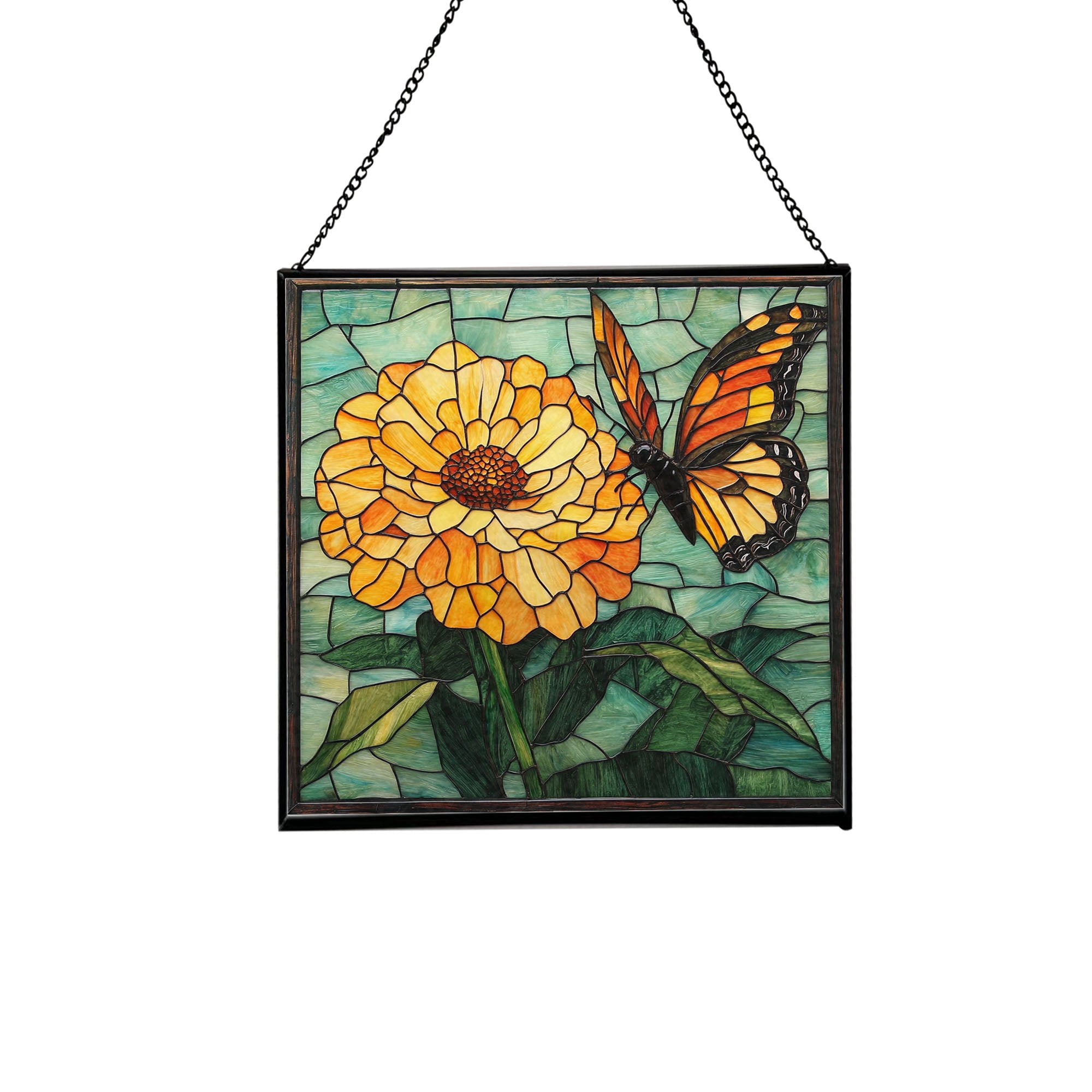 Butterfly and Marigold Flower Stained Glass Panels – Square Shaped ...