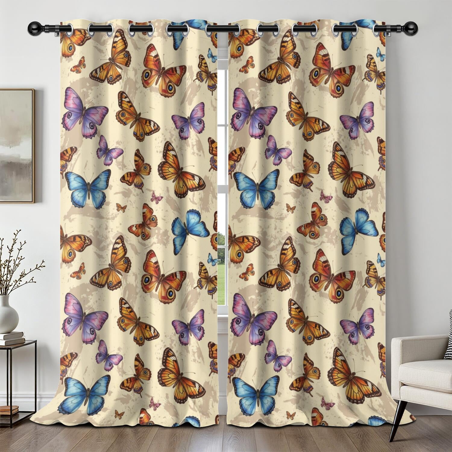 Butterfly and Monarch Orange Pattern Blackout Curtains,Triple Weaved ...