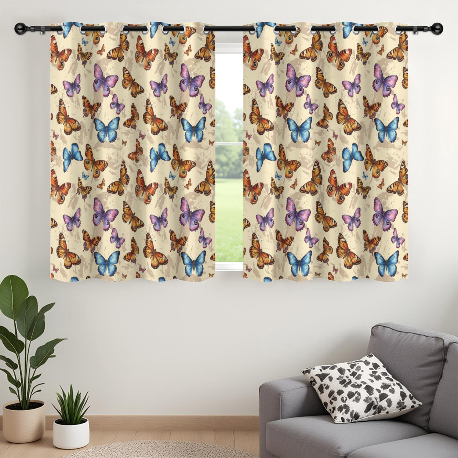 Butterfly and Monarch Orange Pattern Blackout Curtains,Triple Weaved ...